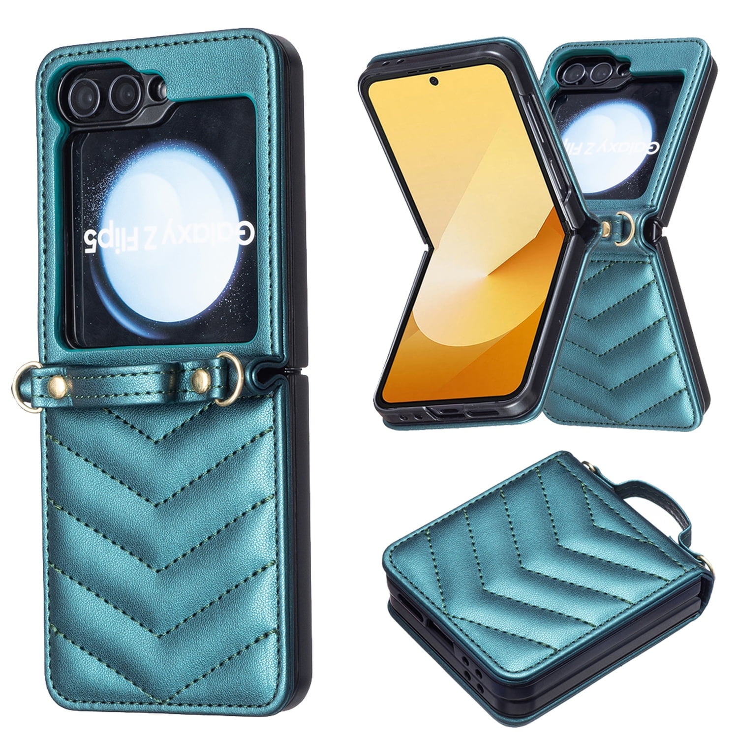 for Samsung Galaxy Z Flip 7 Case with Shoulder Strap, Slim PU Leather ...