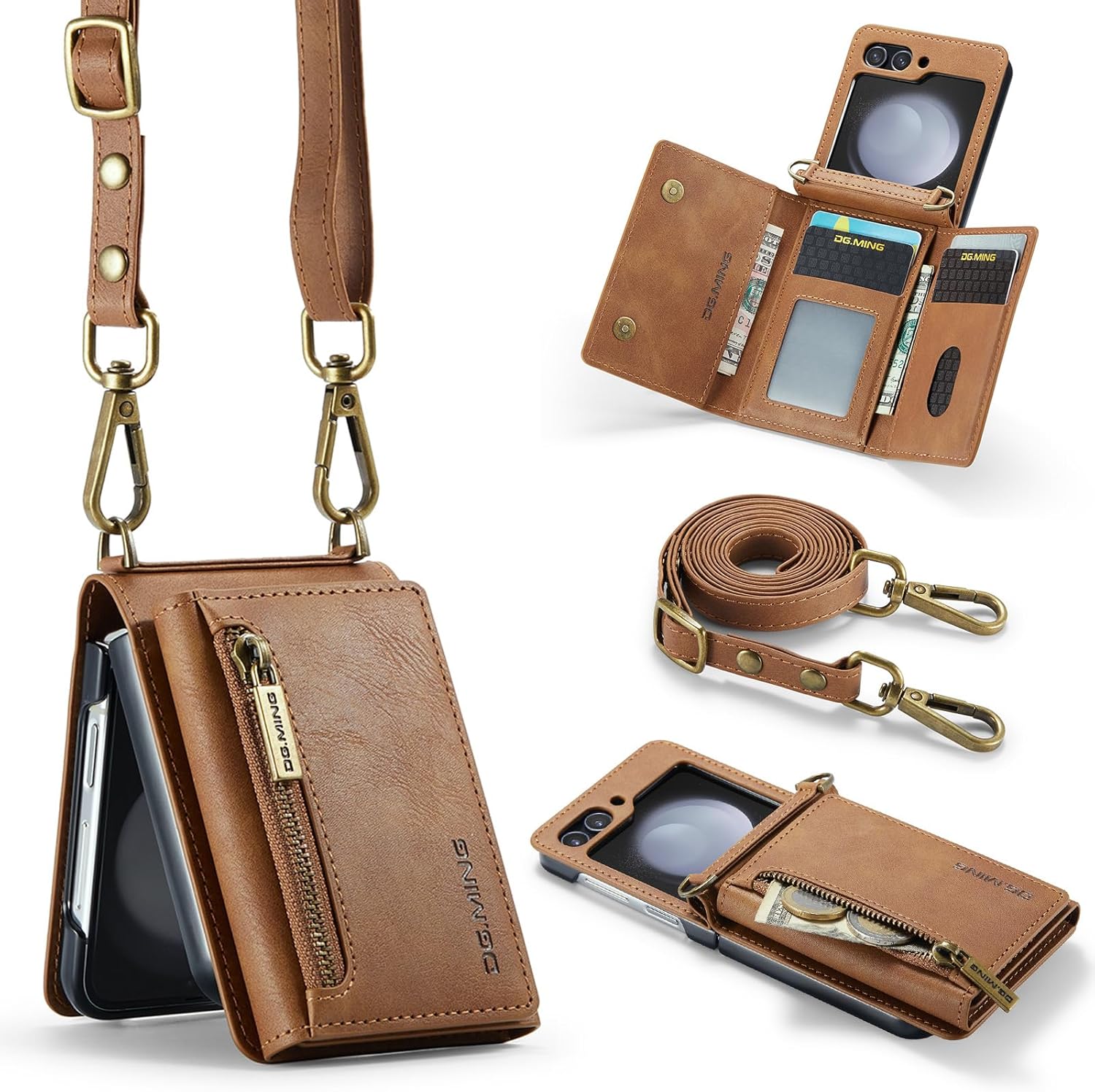 for Samsung Galaxy Z Flip Z6 Tri-Fold Zipper Wallet Case with 6 Card ...