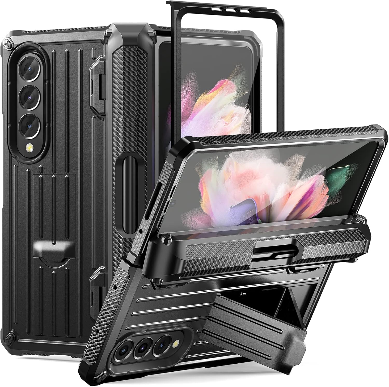 for Samsung-Galaxy-Z-Fold-3-5G Rugged Case with S Pen Holder [Kickstand ...