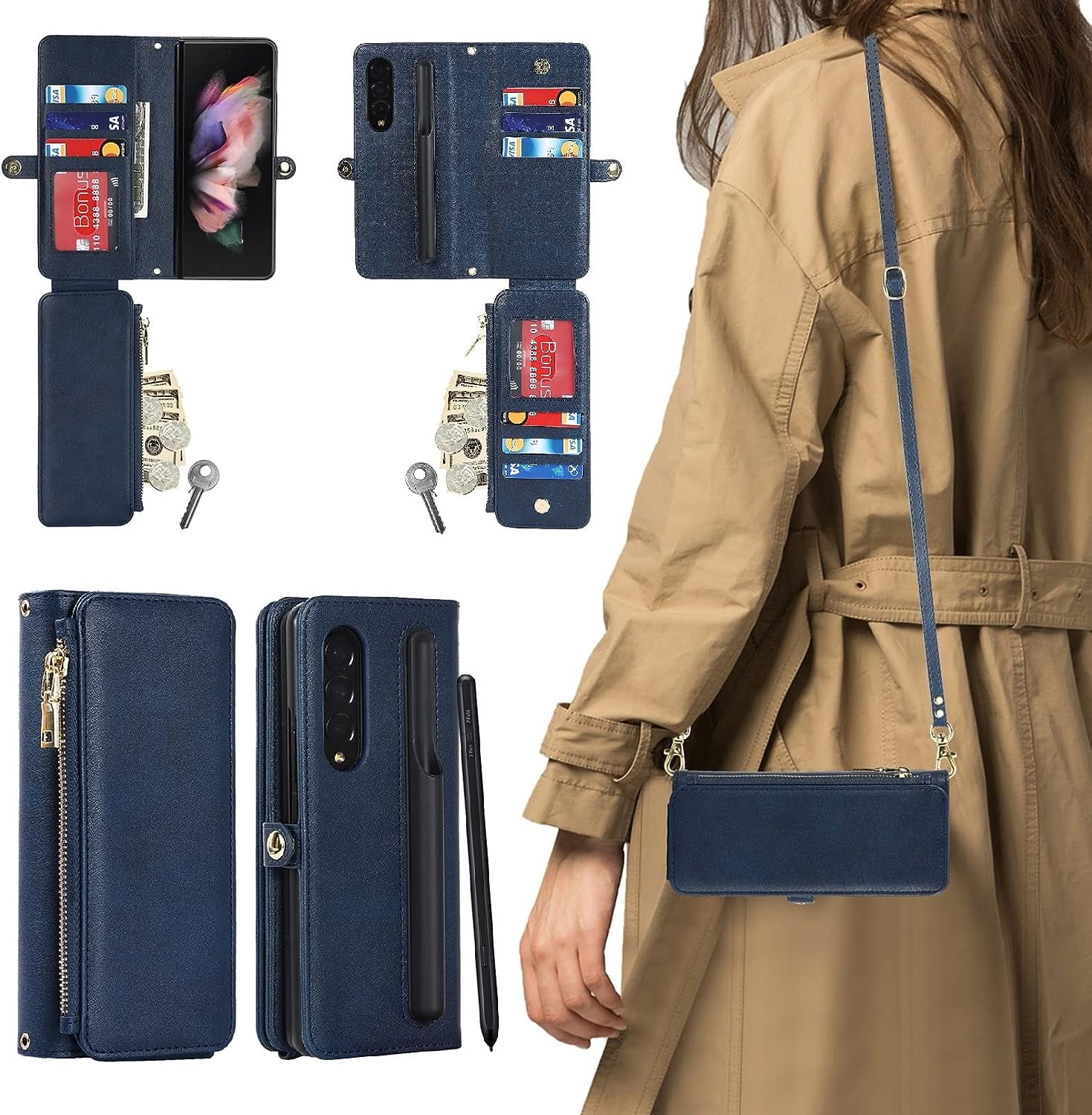 Samsung Galaxy Z Fold 3 5G Wallet Case with Detachable S Pen Holder ...