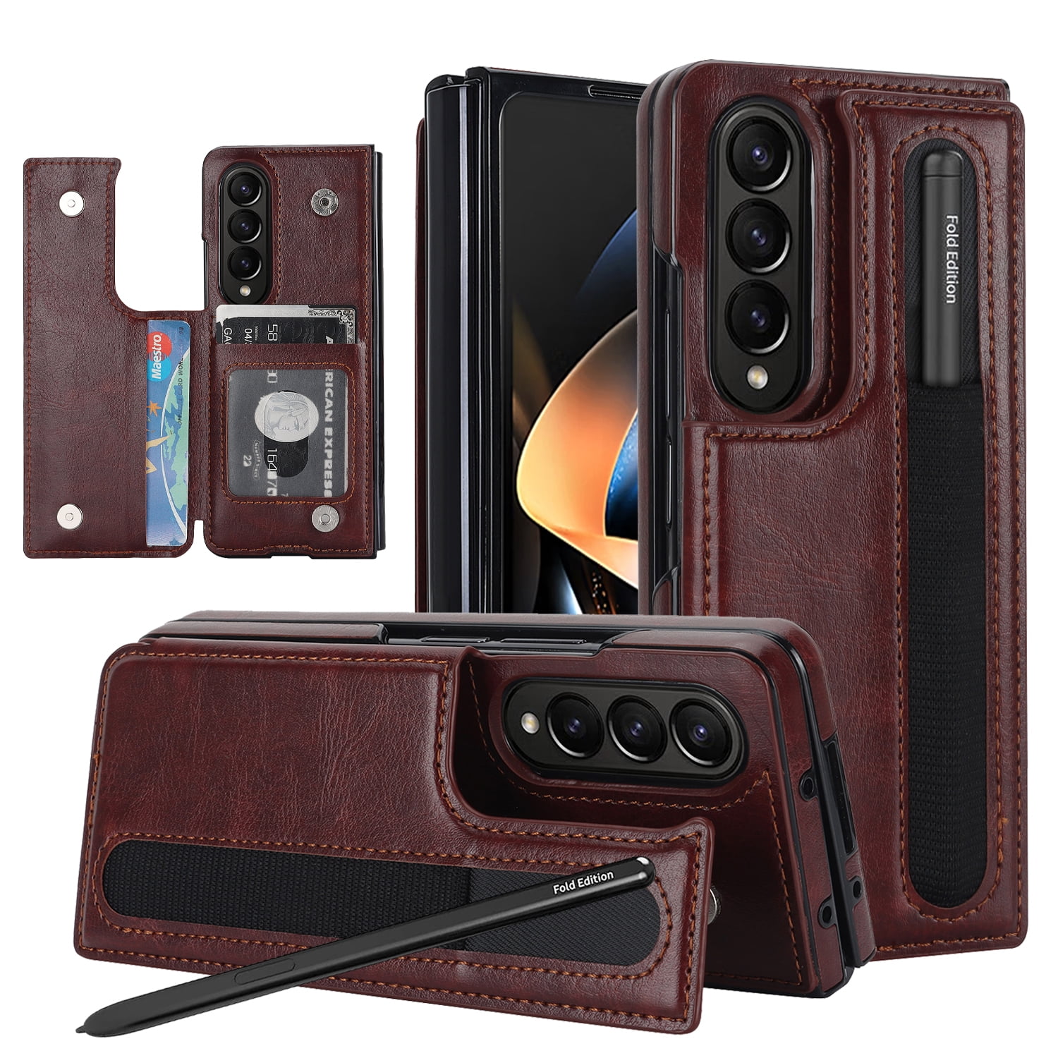 for Samsung Galaxy Z Fold 3 Case with S Pen Holder and Card Holder ...