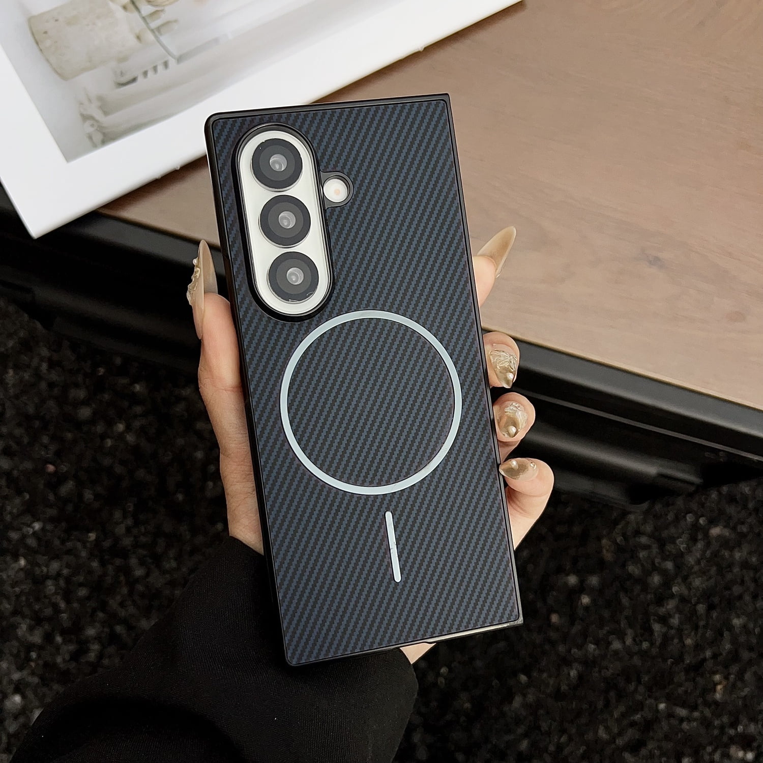 for Samsung Galaxy Z Fold 3 Magnetic Case, Ultra-Thin Lightweight [Fiber Texture] [Compatible ...