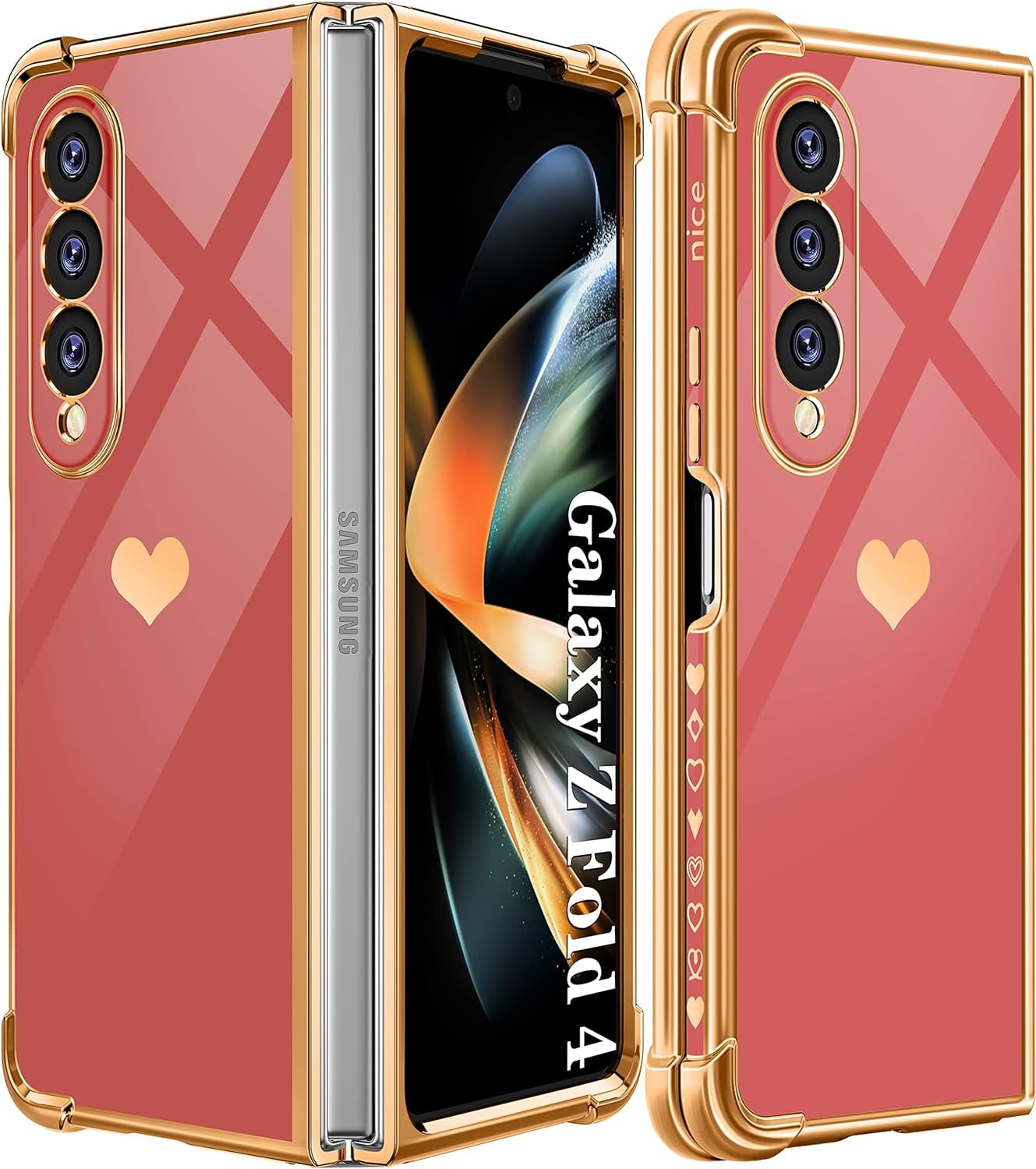 for Samsung Galaxy Z Fold 4 Case Heart for Women Girls Girly Cute ...