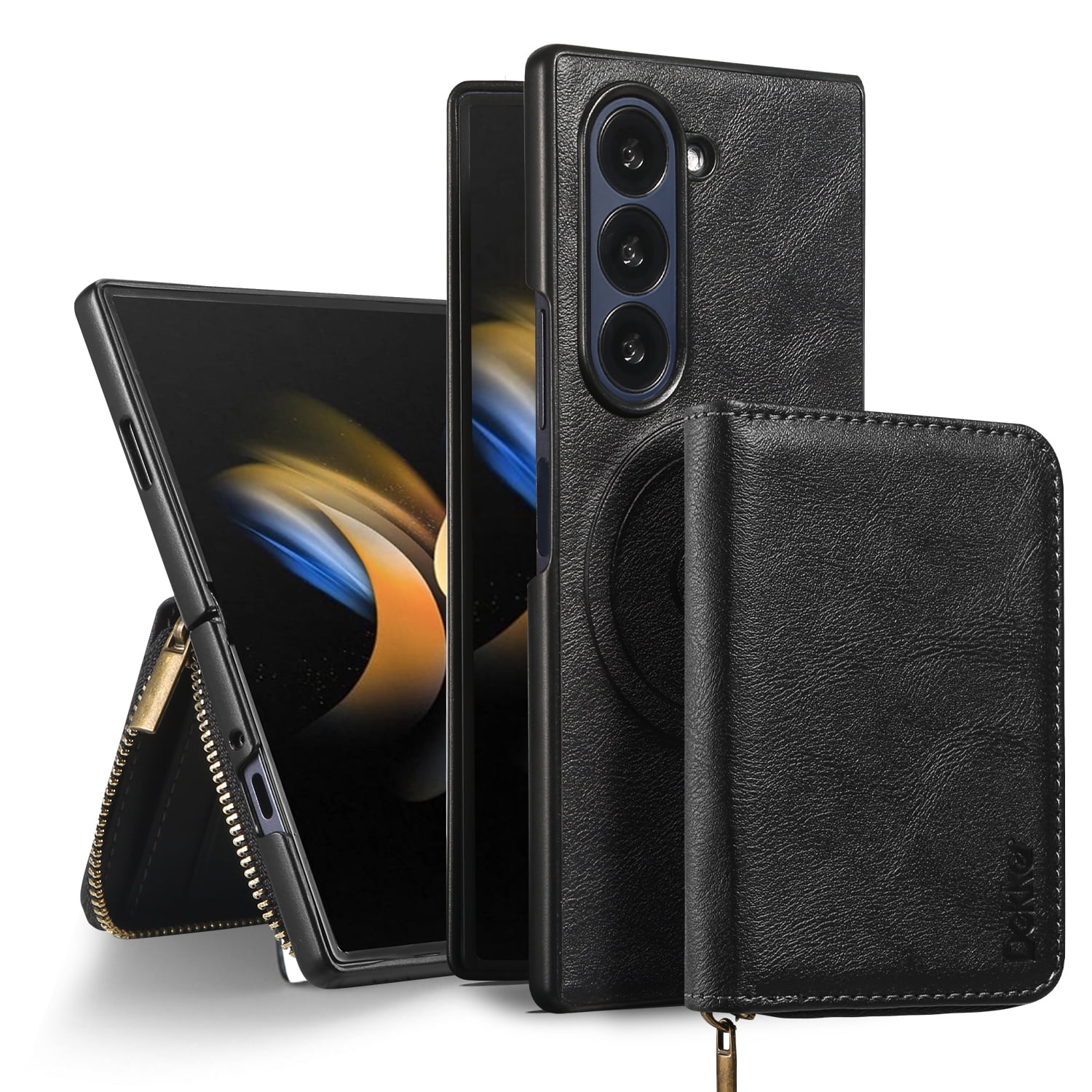 For Samsung Galaxy Z Fold 5 Case,[Magnetic Detachable Flip Zipper Purse ...