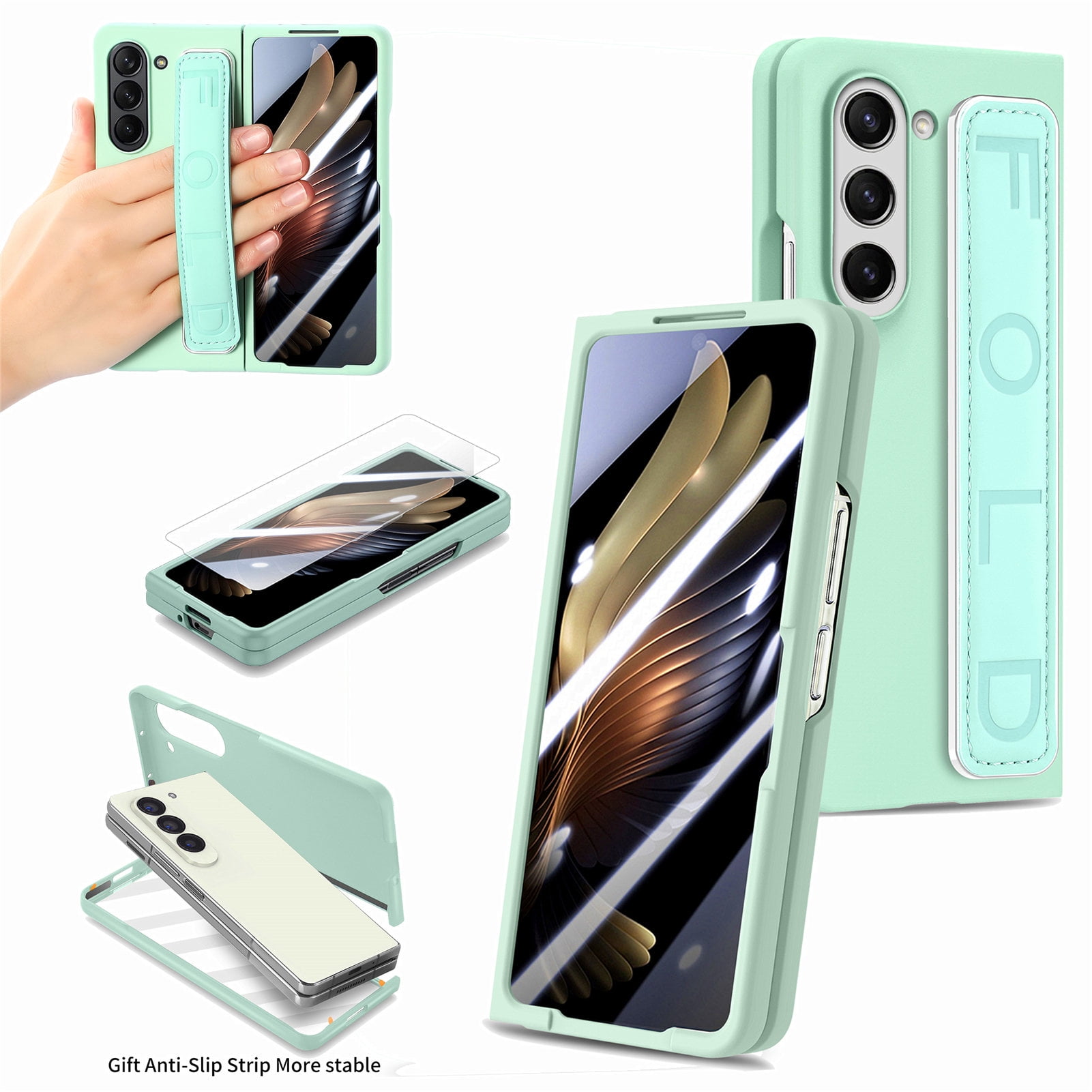 for Samsung Galaxy Z Fold 5 Case with Strap, [Non Slip Silicone Touch ...