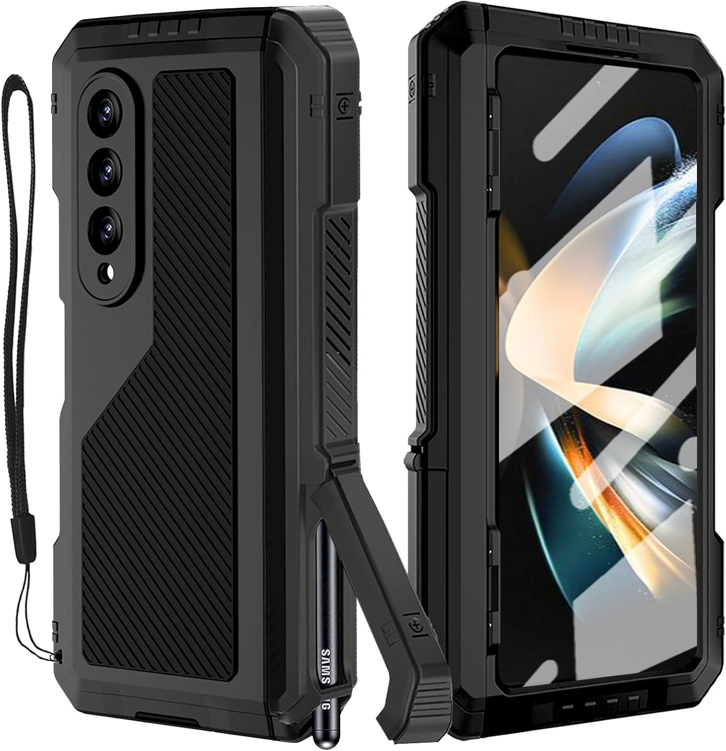 for Samsung Galaxy Z Fold 5 Metal Case with S Pen Holder, Military Rugged Heavy Duty Z Fold5 ...