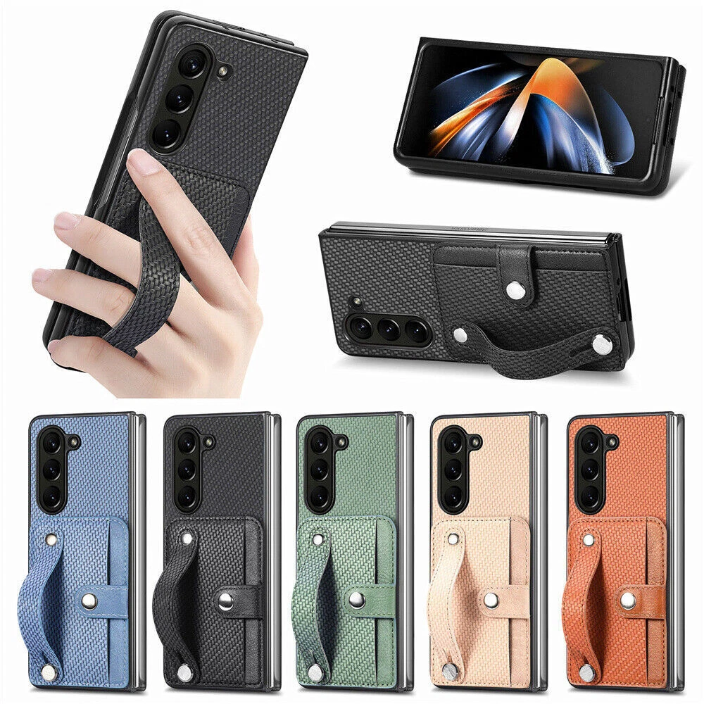 For Samsung Galaxy Z Fold 5/Z Fold 6 Case with Card Holder & Wrist ...