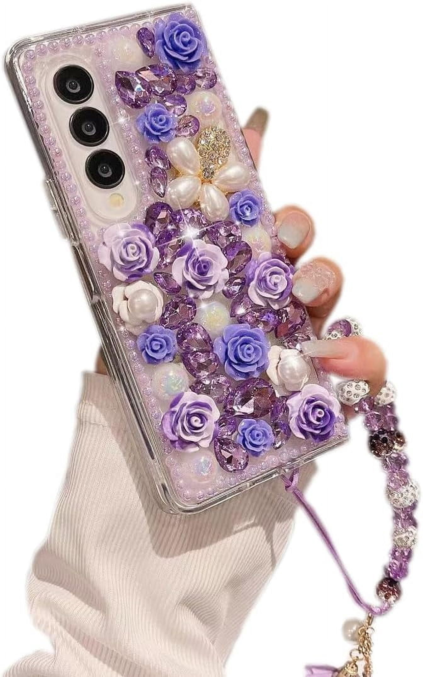 for Samsung Galaxy Z Fold 6 5G Case,Luxury Crystal Rhinestone Flowers ...