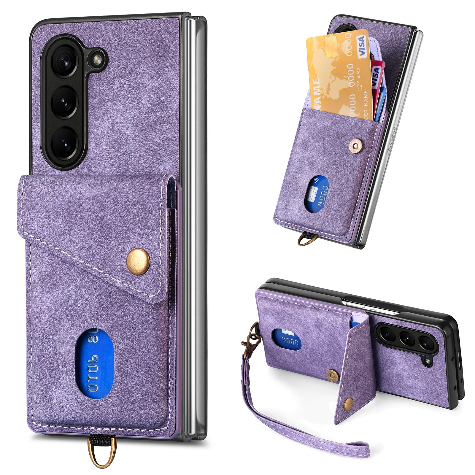 for Samsung Galaxy Z Fold 6 PU Leather Back + TPU Frame Case, Card Slot ...