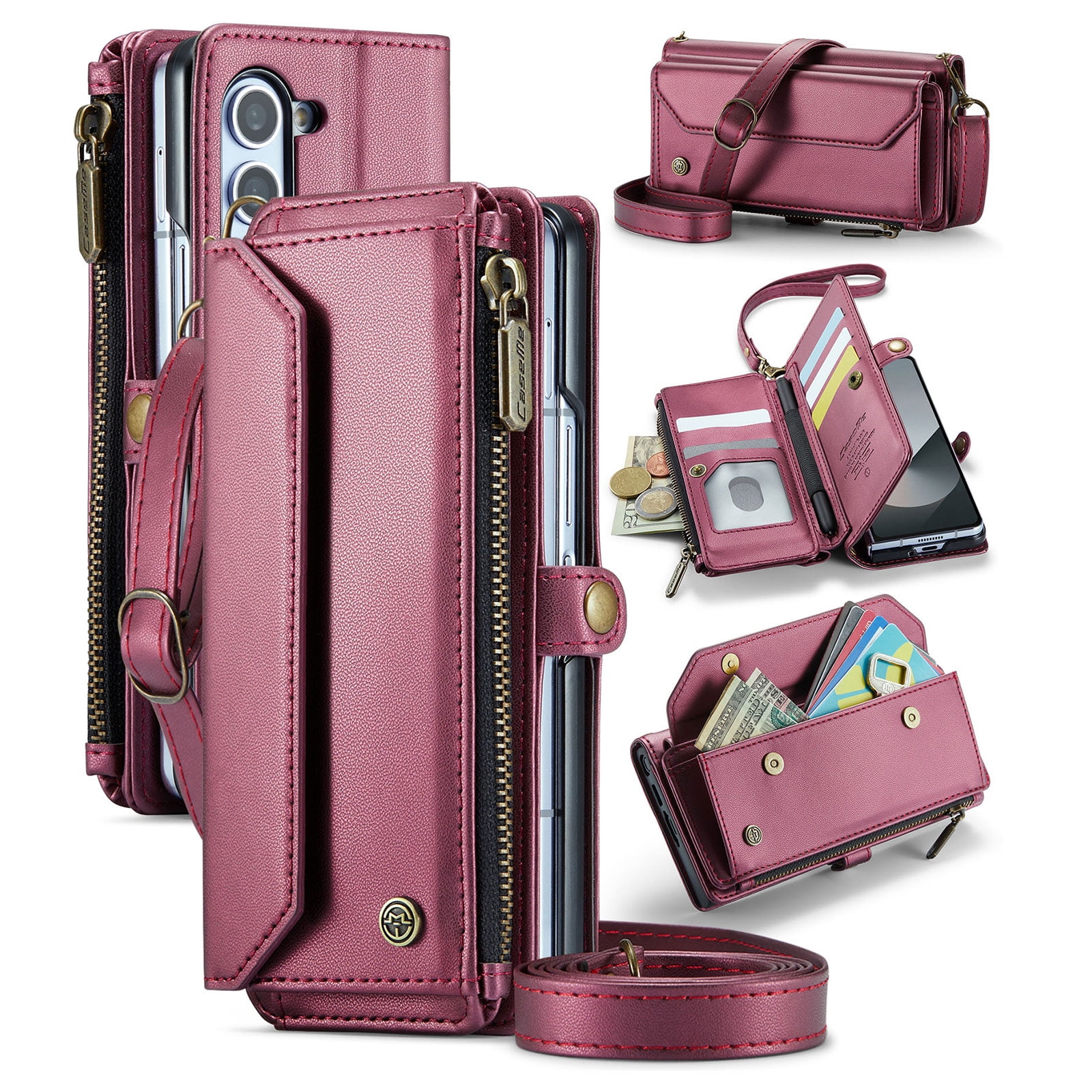 for Samsung Galaxy Z Fold 7 Wallet Case, 5 Card Slots & 1 Zipper Pocket ...