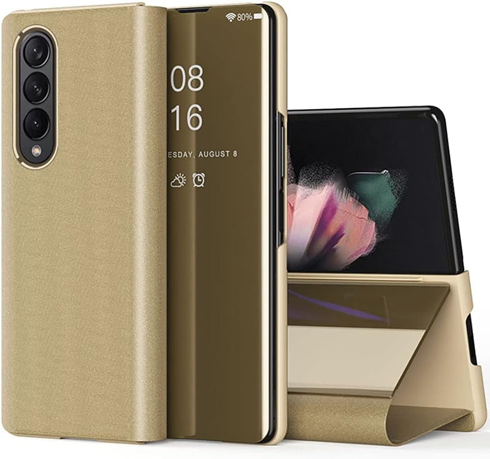 for Samsung Galaxy Z Fold3 5G Double Screen Mirror Case,Clear View Smart Window Screen Display ...