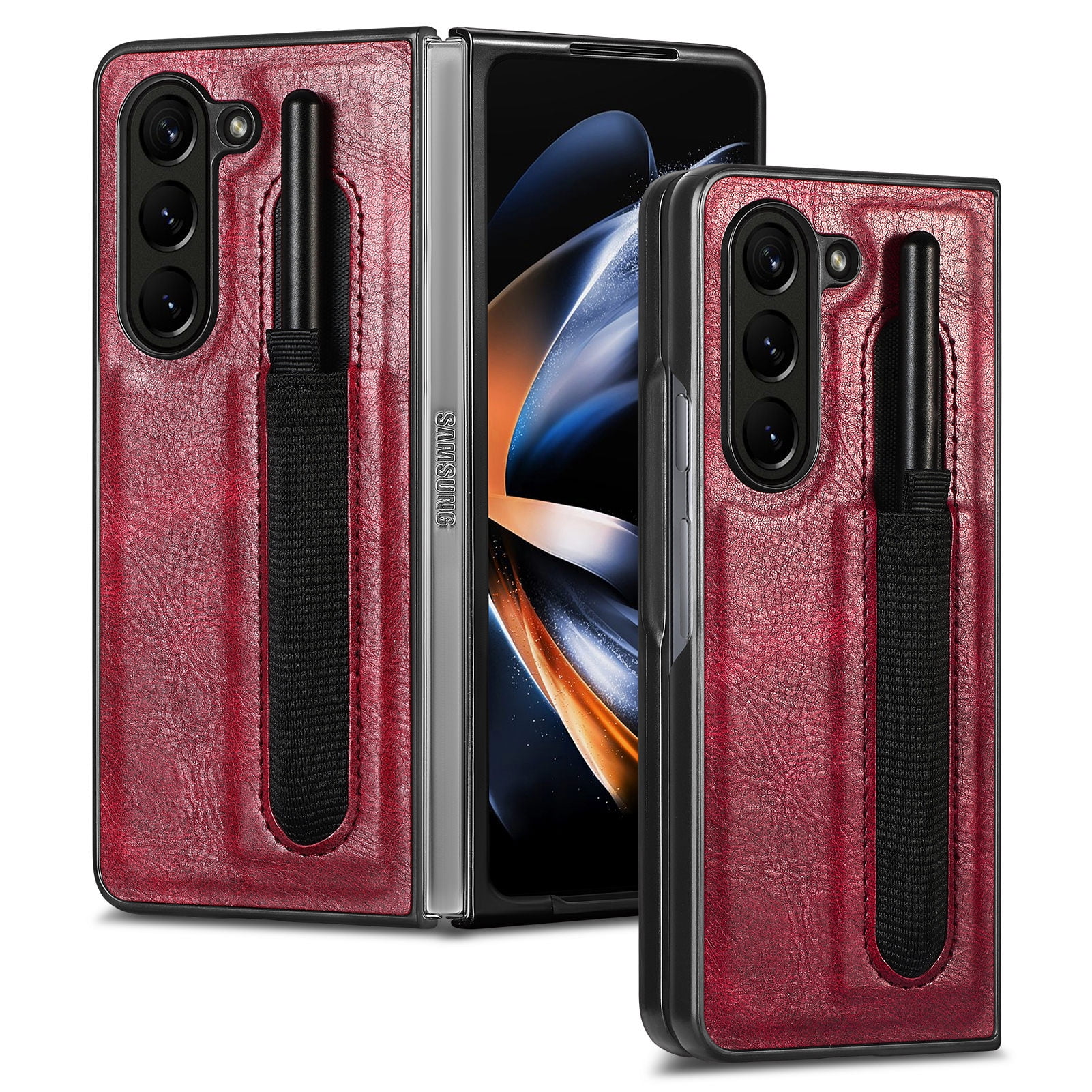 Samsung Galaxy Z Fold5 Case with S Pen Holder, Premium PU Leather ...