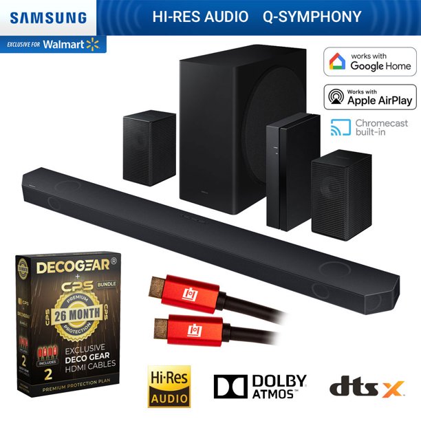 Samsung Bluetooth 9.1.2 Channel Dolby Atmos 55" Sound Bar with Subwoofer & Remote Control, Black ...
