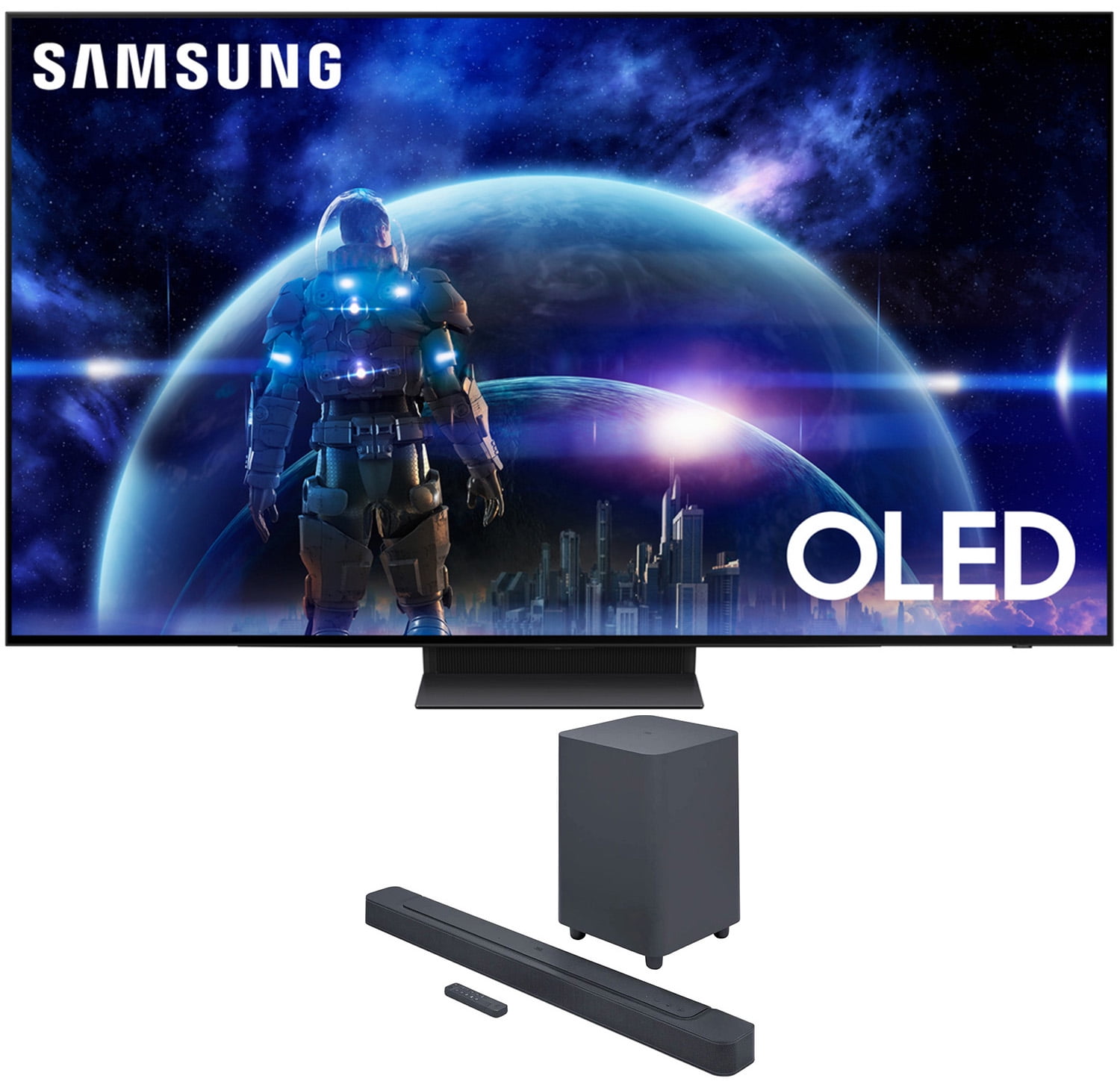 Samsung QN48S90DAEXZA 48 Inch 4K OLED Smart TV with Dolby Atmos and a JBL BAR-500 5.1ch Soundbar ...