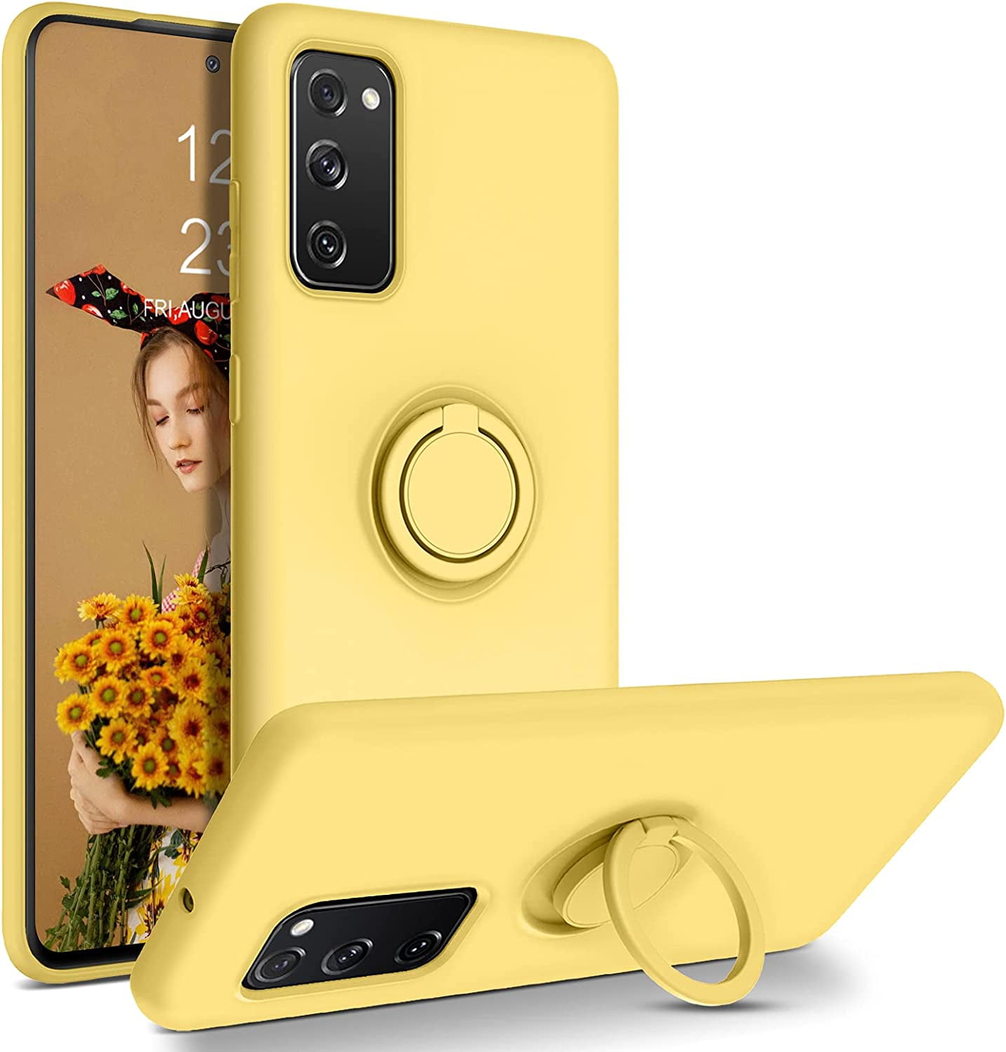 for Samsung S20 FE 5G Case, Liquid Silicone Soft Gel Rubber Slim Cover with Ring Kickstand |Car ...