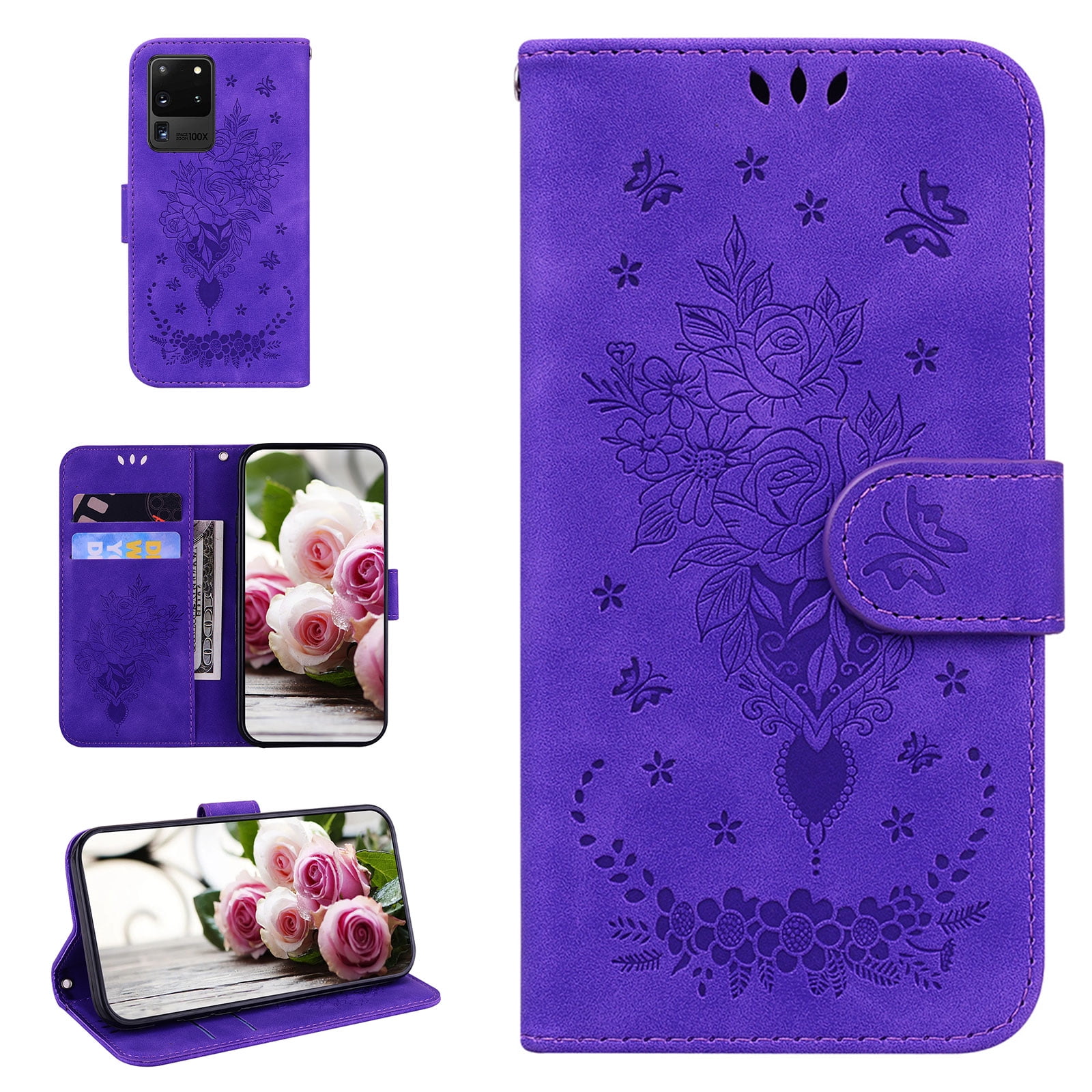 Samsung S20 Ultra Phone Case, Butterfly Embossed Pattern PU Leather ...