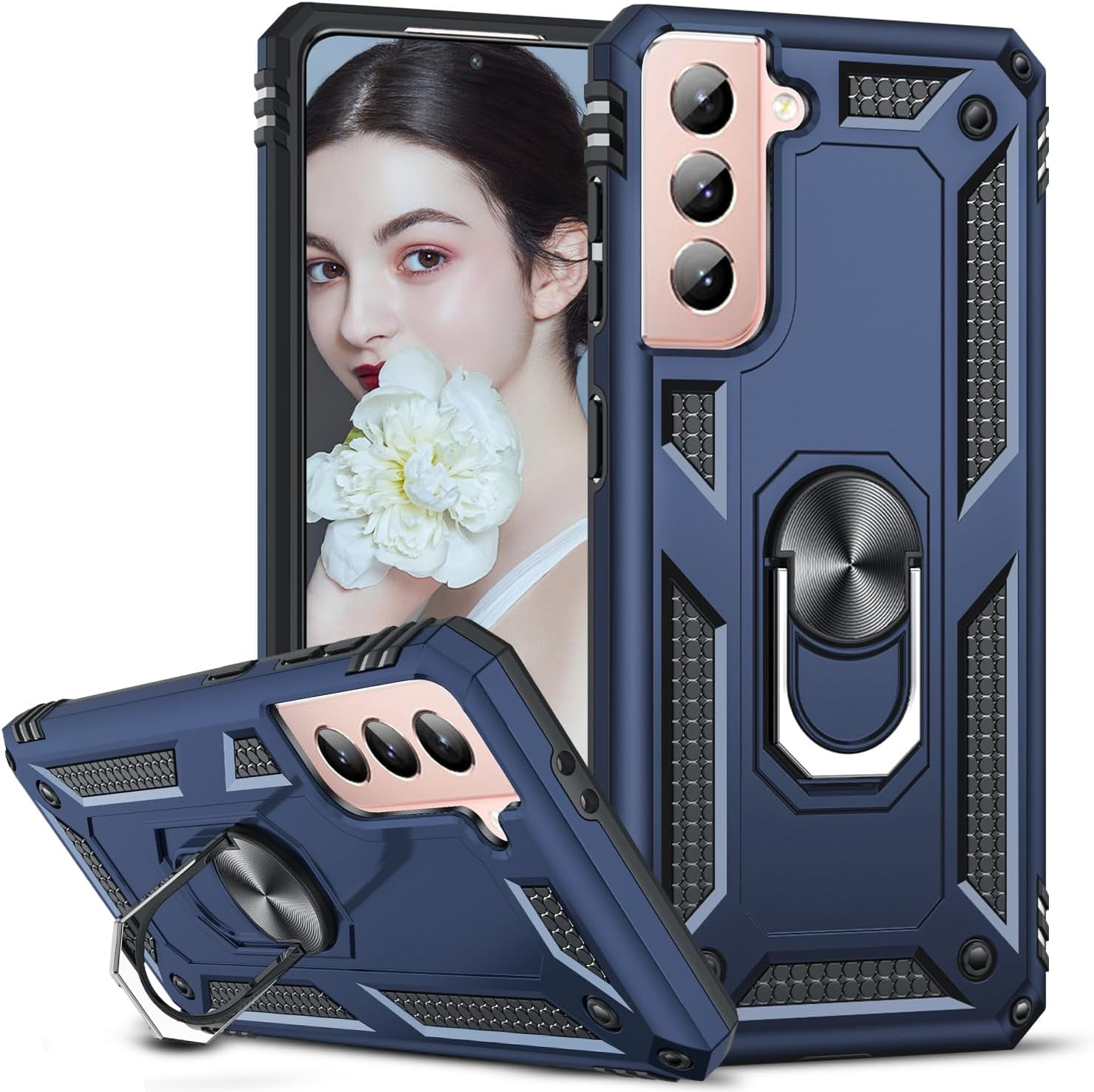 for Samsung-S21-Case-5G: Heavy Duty Galaxy S21 5G Case with Ring Stand, Heavy Duty Military ...