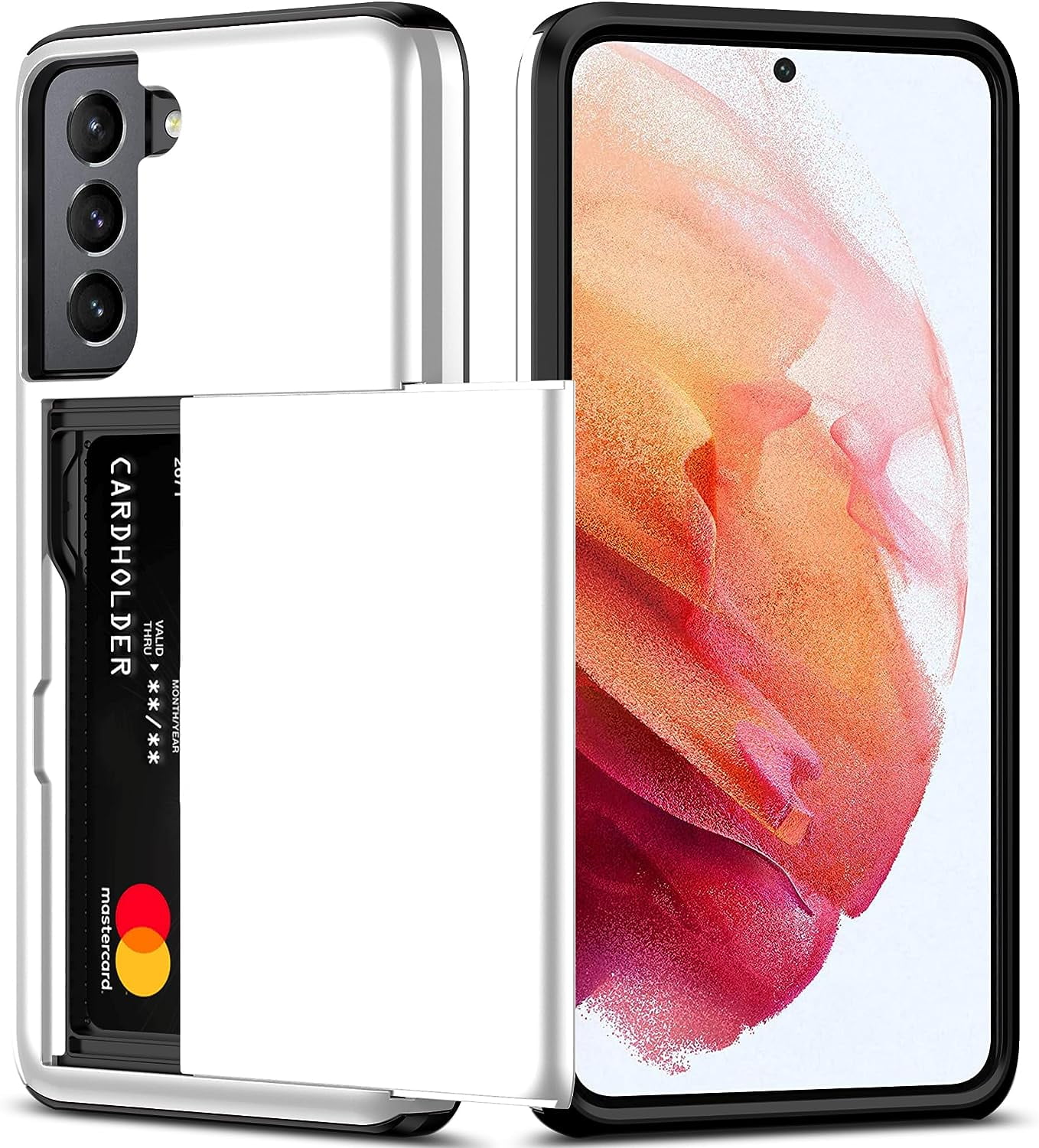 for Samsung S21 Case with Card Holder 5G 6.2 inch Dual Layer Heavy Duty ...