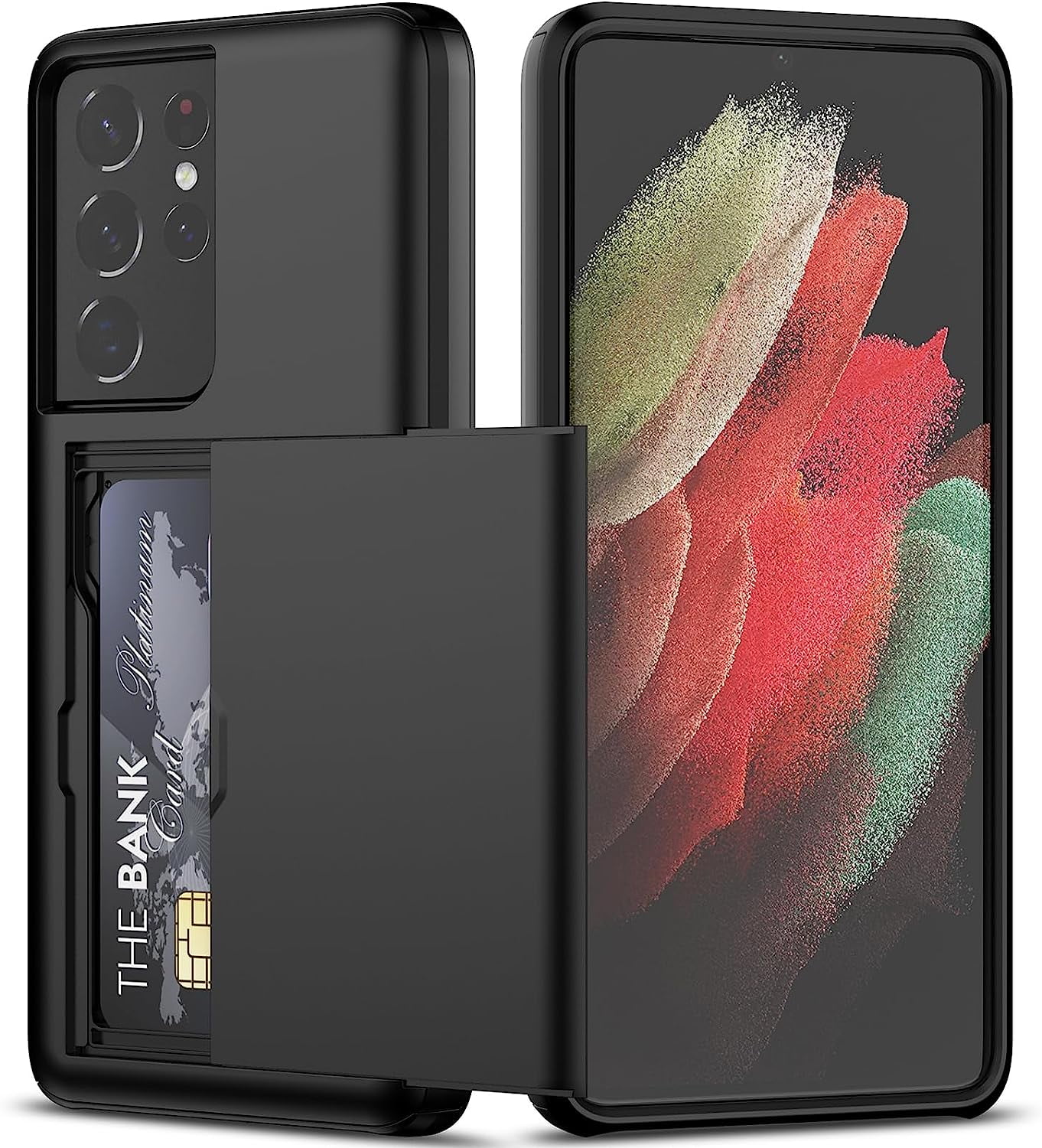 for Samsung S21 Ultra Case with Card Holder Dual Layer Heavy Duty ...