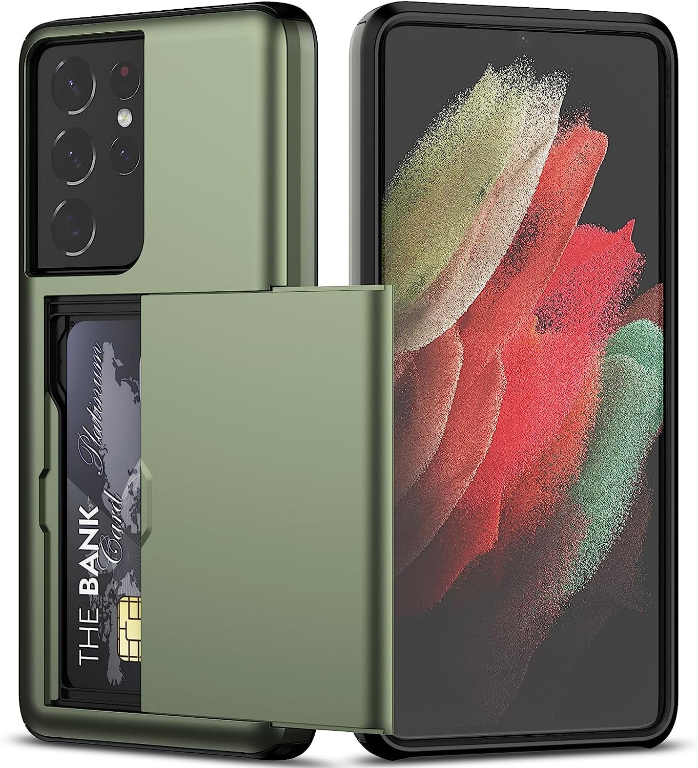 for Samsung S21 Ultra Case with Card Holder Dual Layer Heavy Duty Protective Galaxy S21 Ultra ...