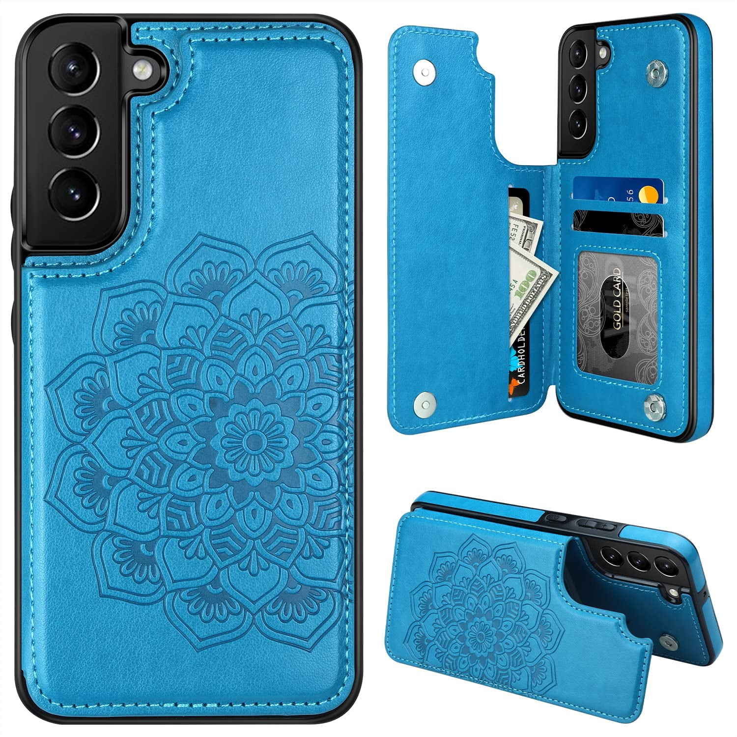 for Samsung S22 Plus Case with Card Holder,Flower Magnetic Back Flip ...