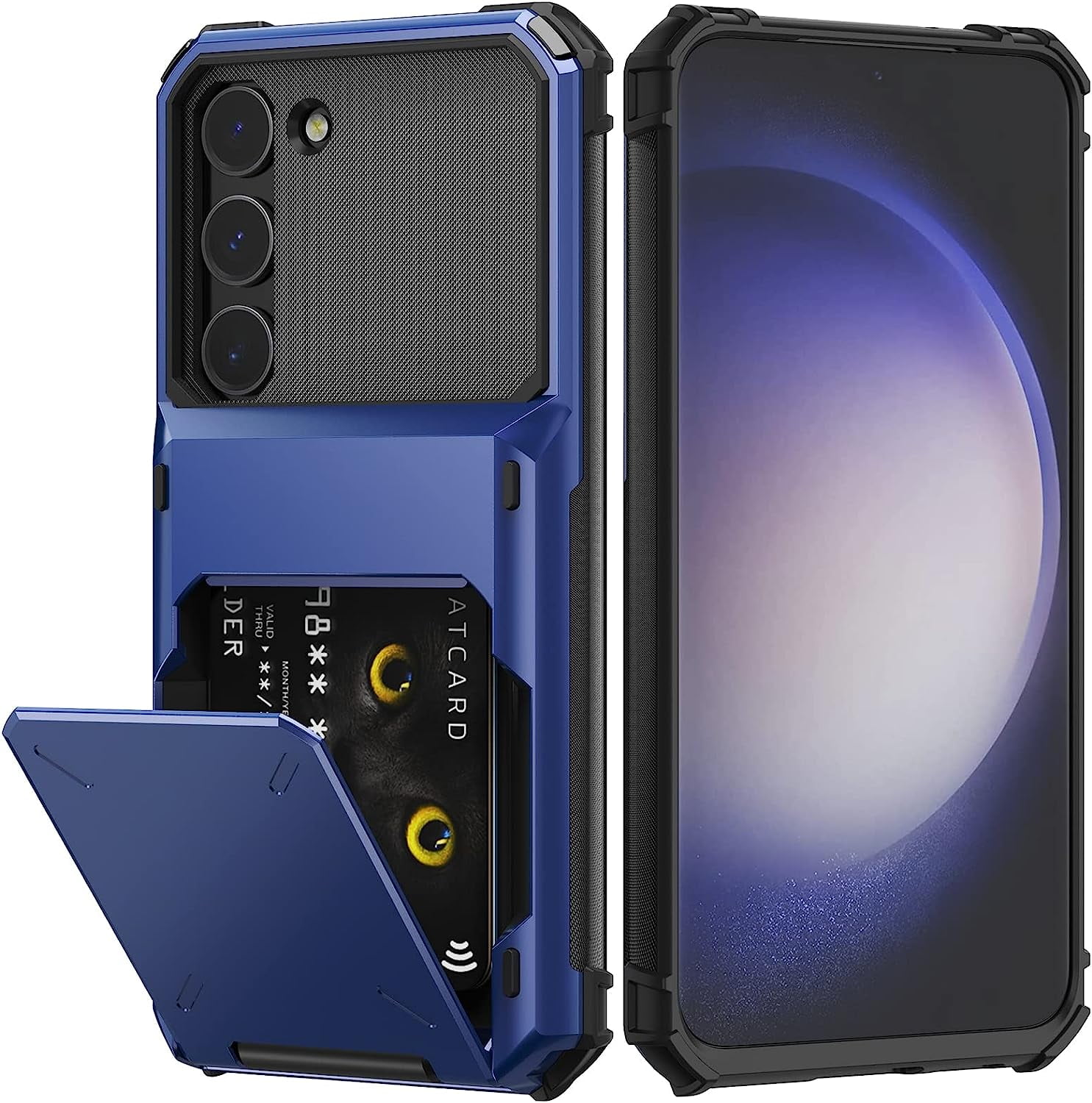for Samsung S23 Case with Card Holder[Store 5 Cards] Dual Layer Heavy ...