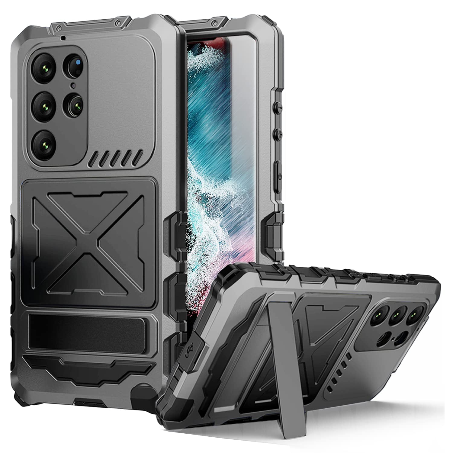 Samsung S23 Ultra Metal Bumper Military Rugged Silicone Case Heavy Duty ...