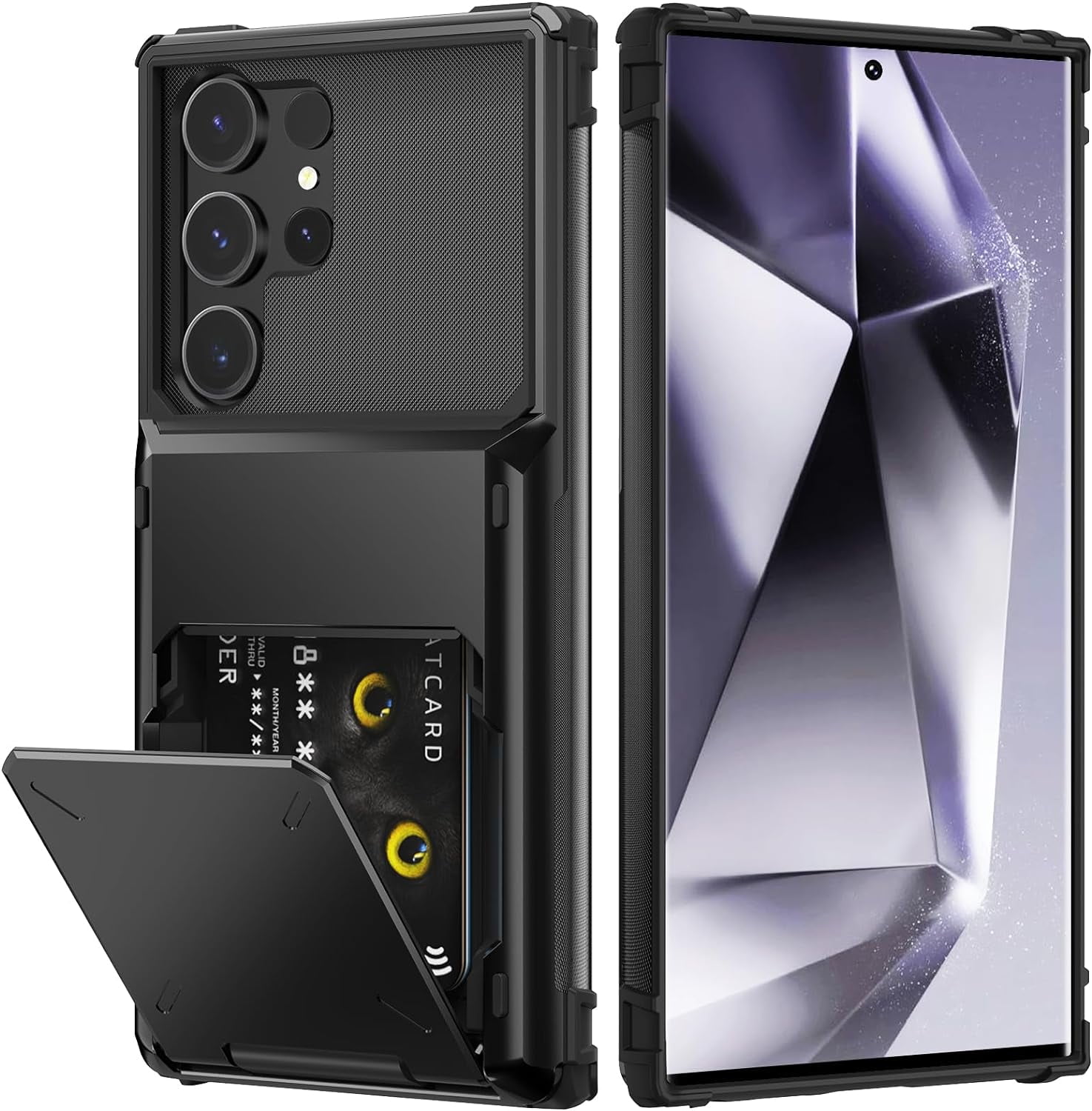 for Samsung S24 Ultra Case with Card Holder[Store 5 Cards] Dual Layer ...