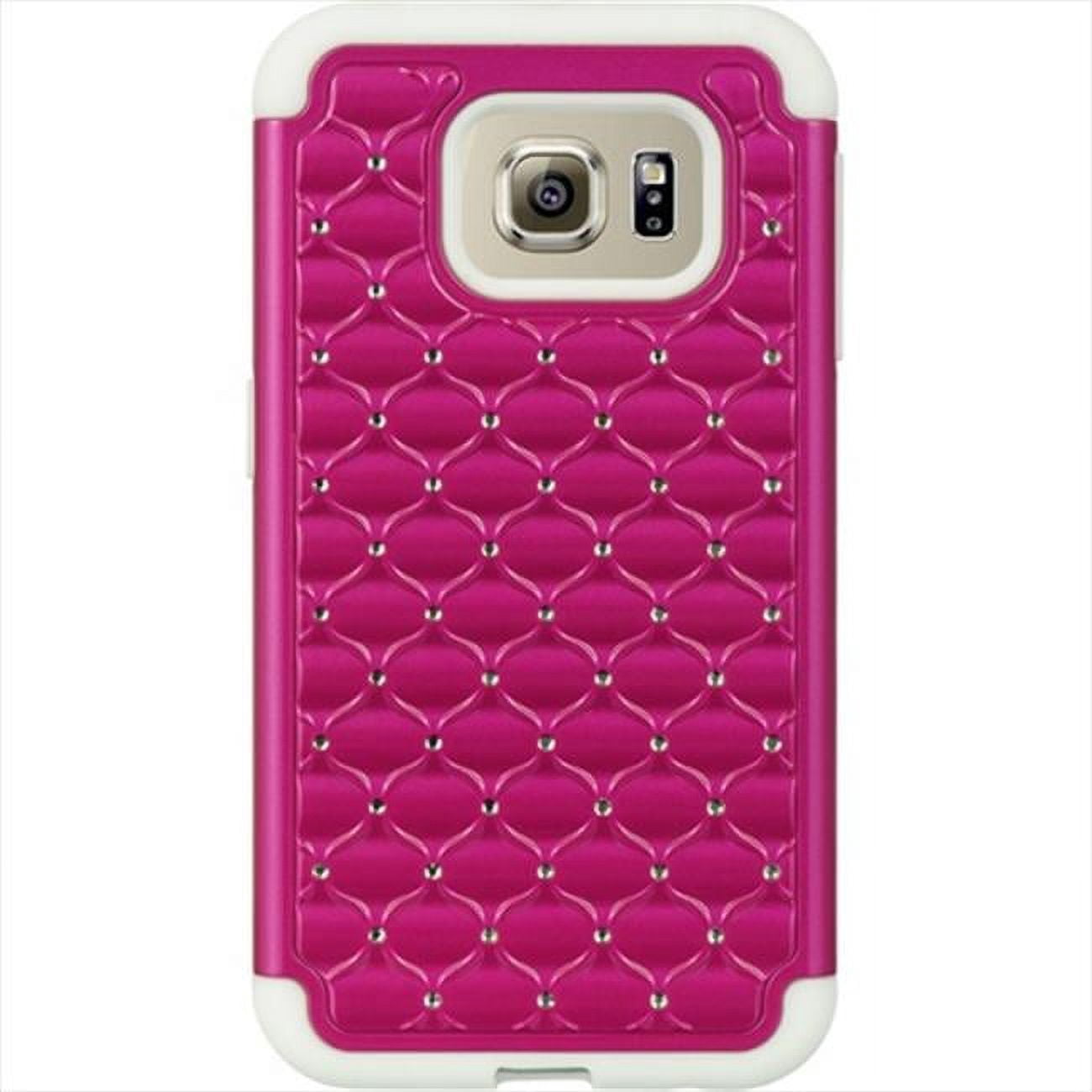 Samsung S6 Edge Hybrid Studded Diamond Case White Skin & Hot Pink PC ...