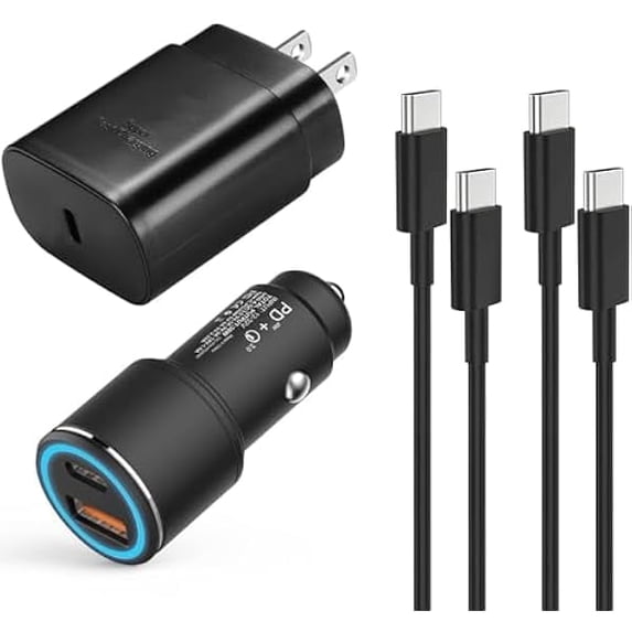 Samsung Super Fast Charger Type C Kit, 25W PD, w/ 2X USB C-to-C Cable ...