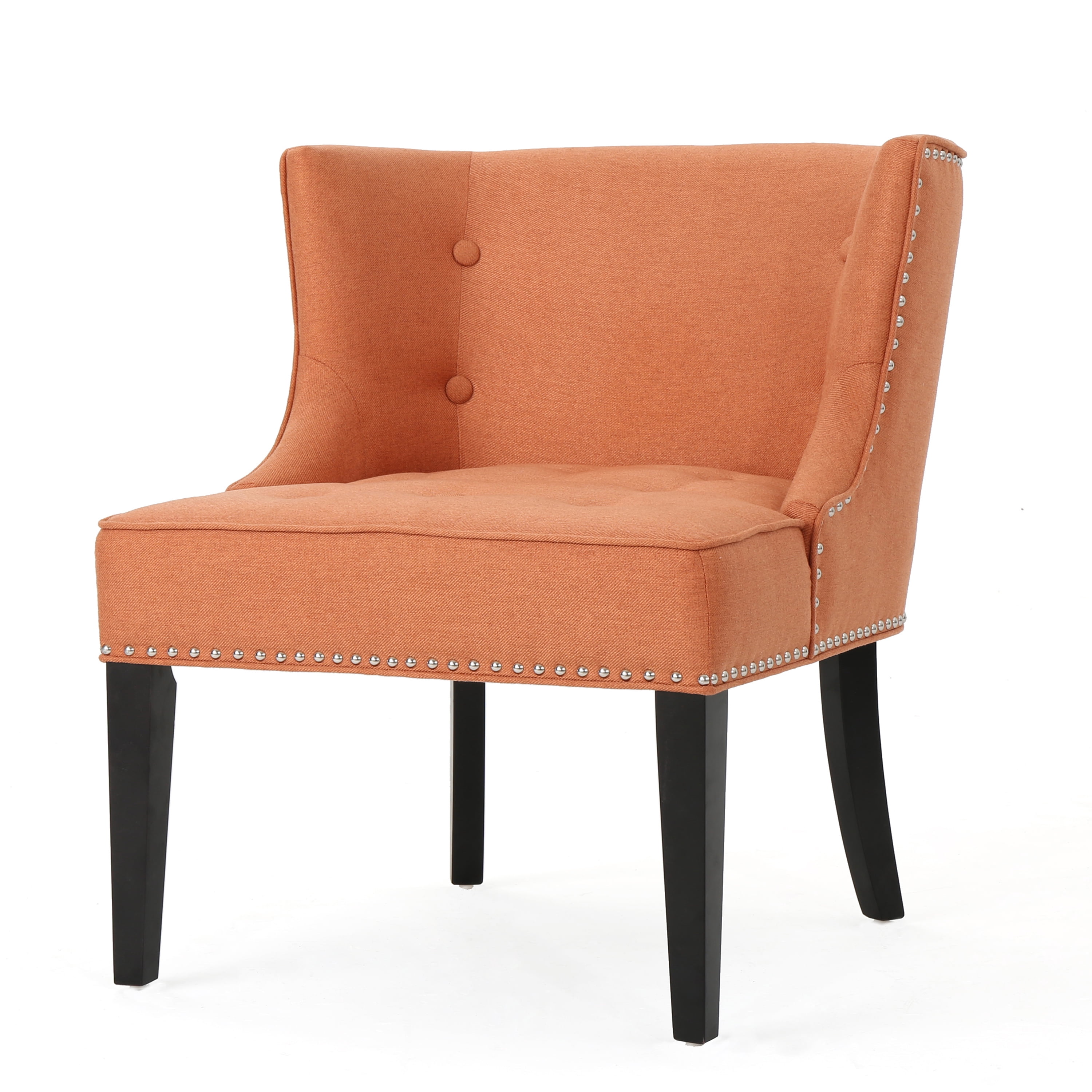 Samuel Accent Chair, Button Tufted Waffle Stitch Orange Fabric, Brown ...