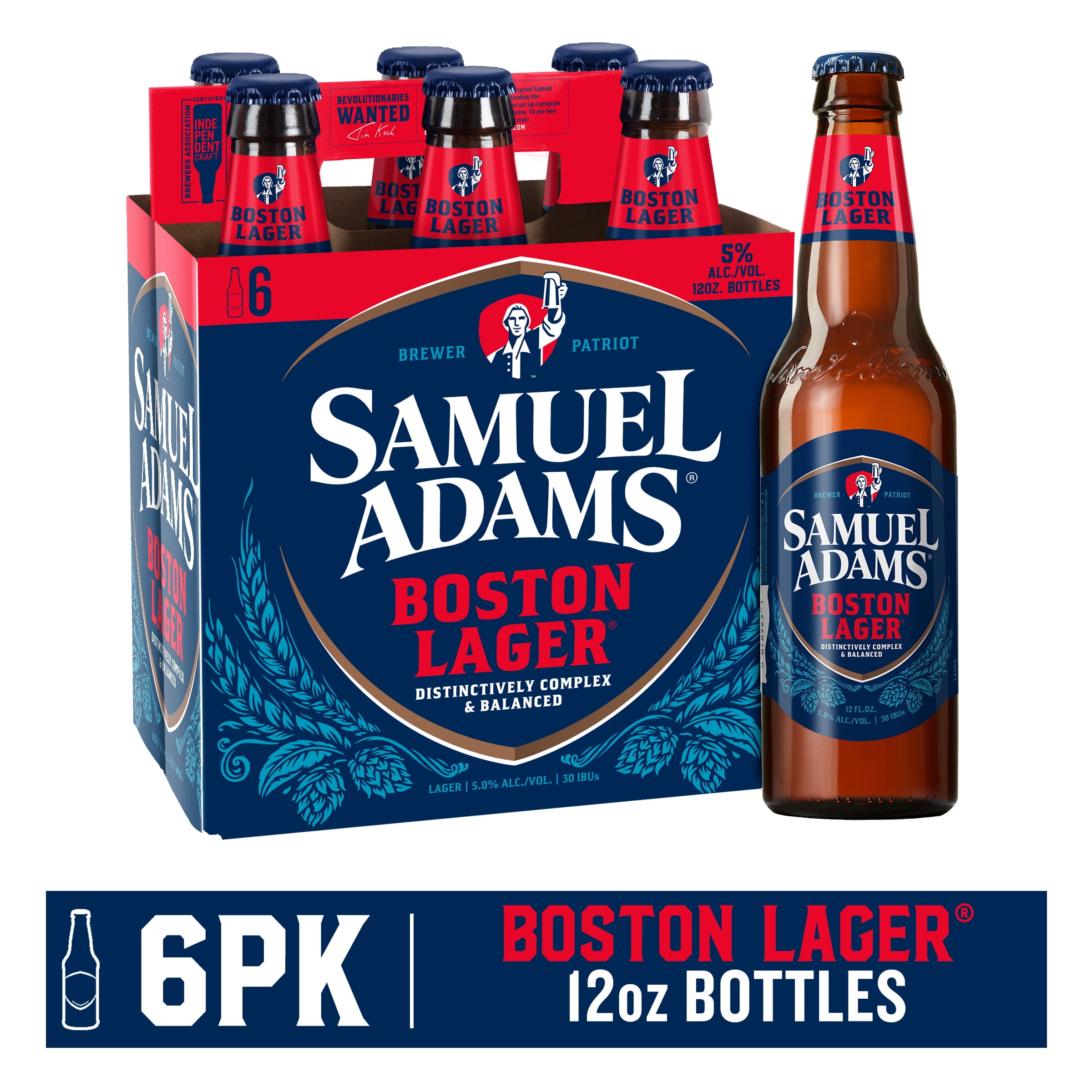 Samuel Adams Boston Lager, 6 Pack, 12 fl oz Glass Bottles, 5% ABV Craft Beer - Walmart.com