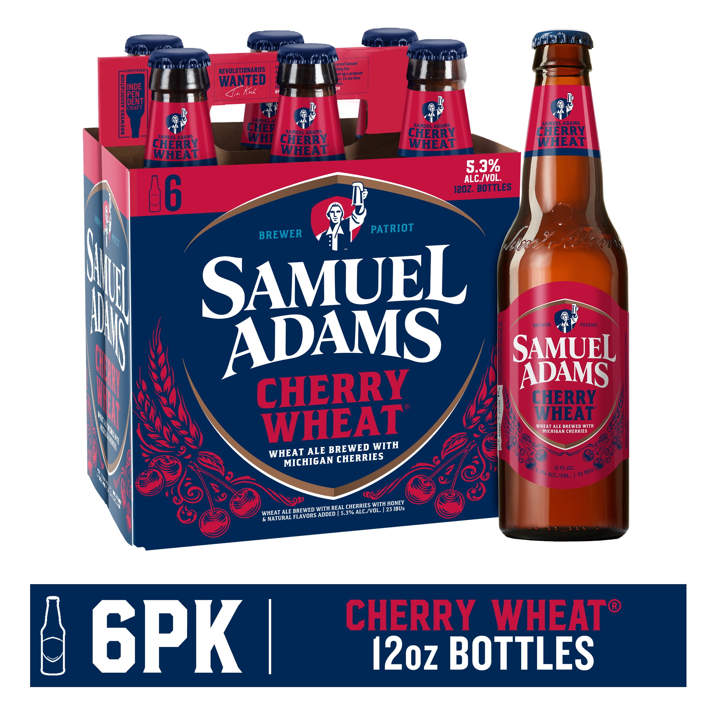 Samuel Adams Cherry Wheat 6 Pack of 12 fl oz Bottles with Michigan ...