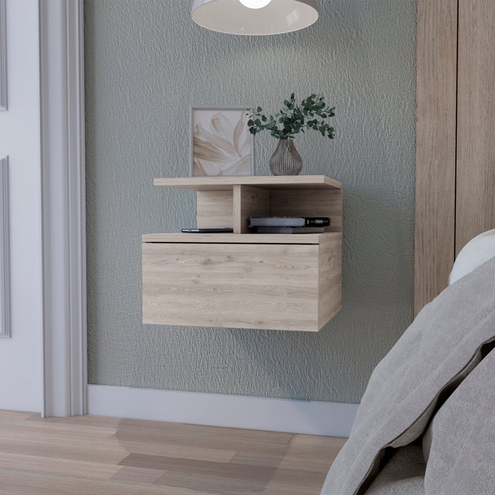 Samuel Light Gray 2-Tier Shelf Floating Nightstand Bedside Tables End ...