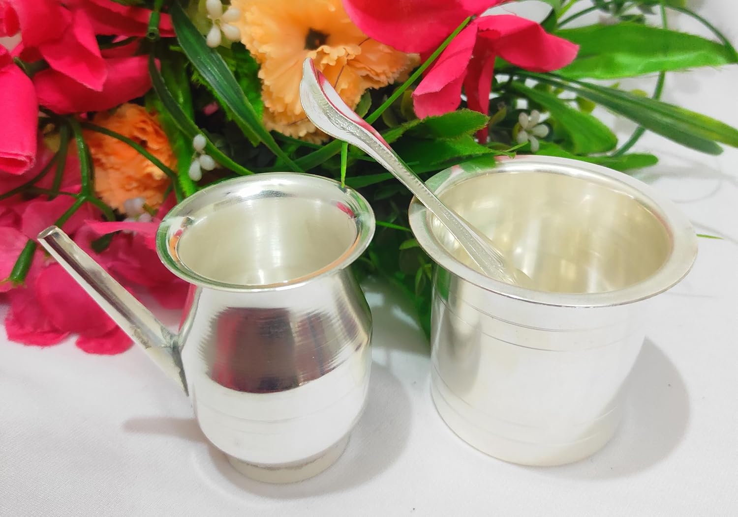 Samukkaras Pure German Silver Laser Line Design Handicraft Panchapatra ...