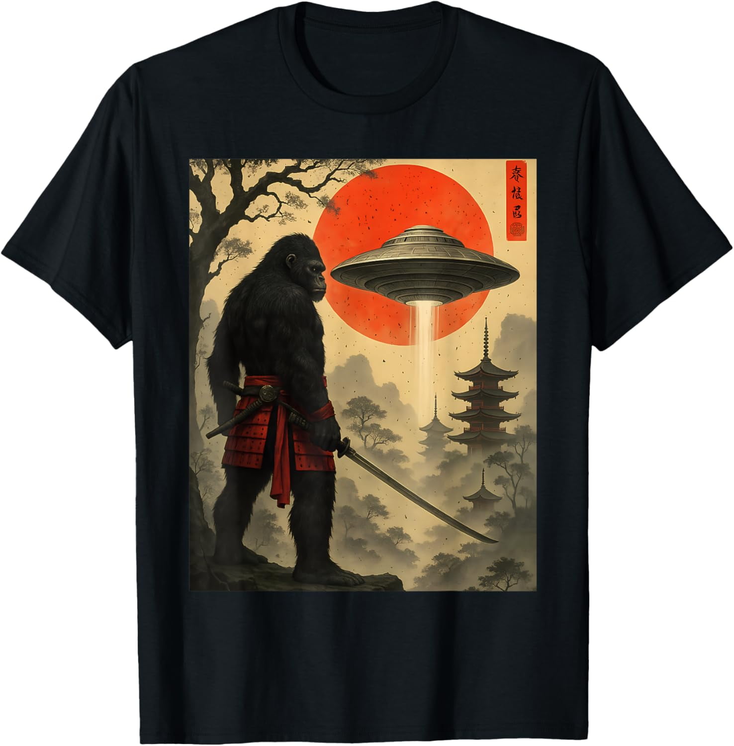 Samurai Bigfoot Japanese UFO Vintage Graphic Funny Art T-Shirt ...