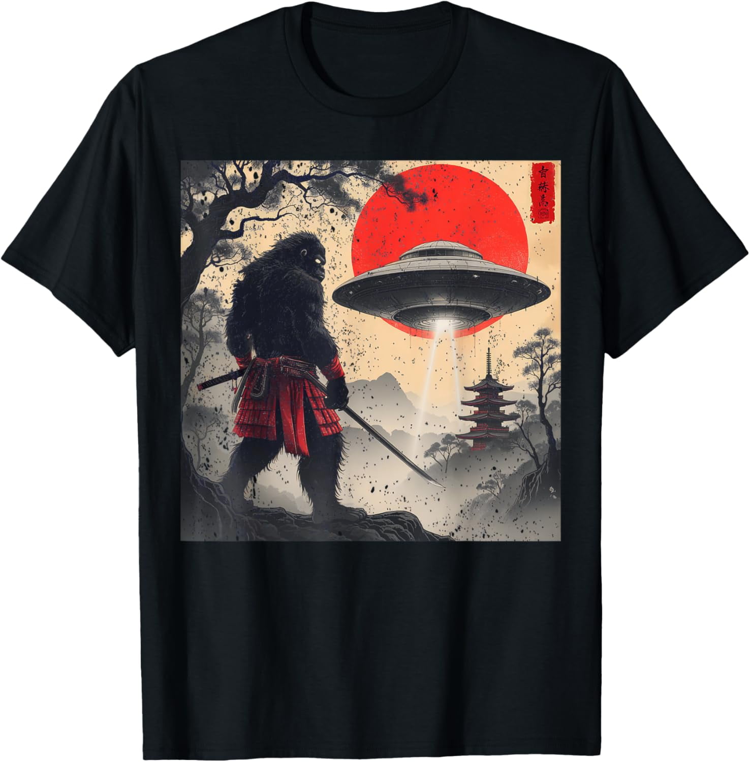 Samurai Bigfoot Japanese UFO Vintage Graphic Ukiyo-e Art T-Shirt ...