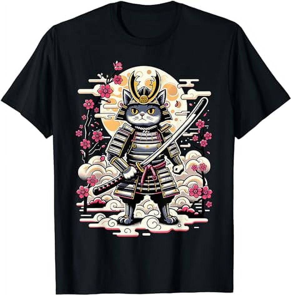 Samurai Cat Anime Kawaii Japanese Warrior Cats Gifts Ninja T-Shirt ...