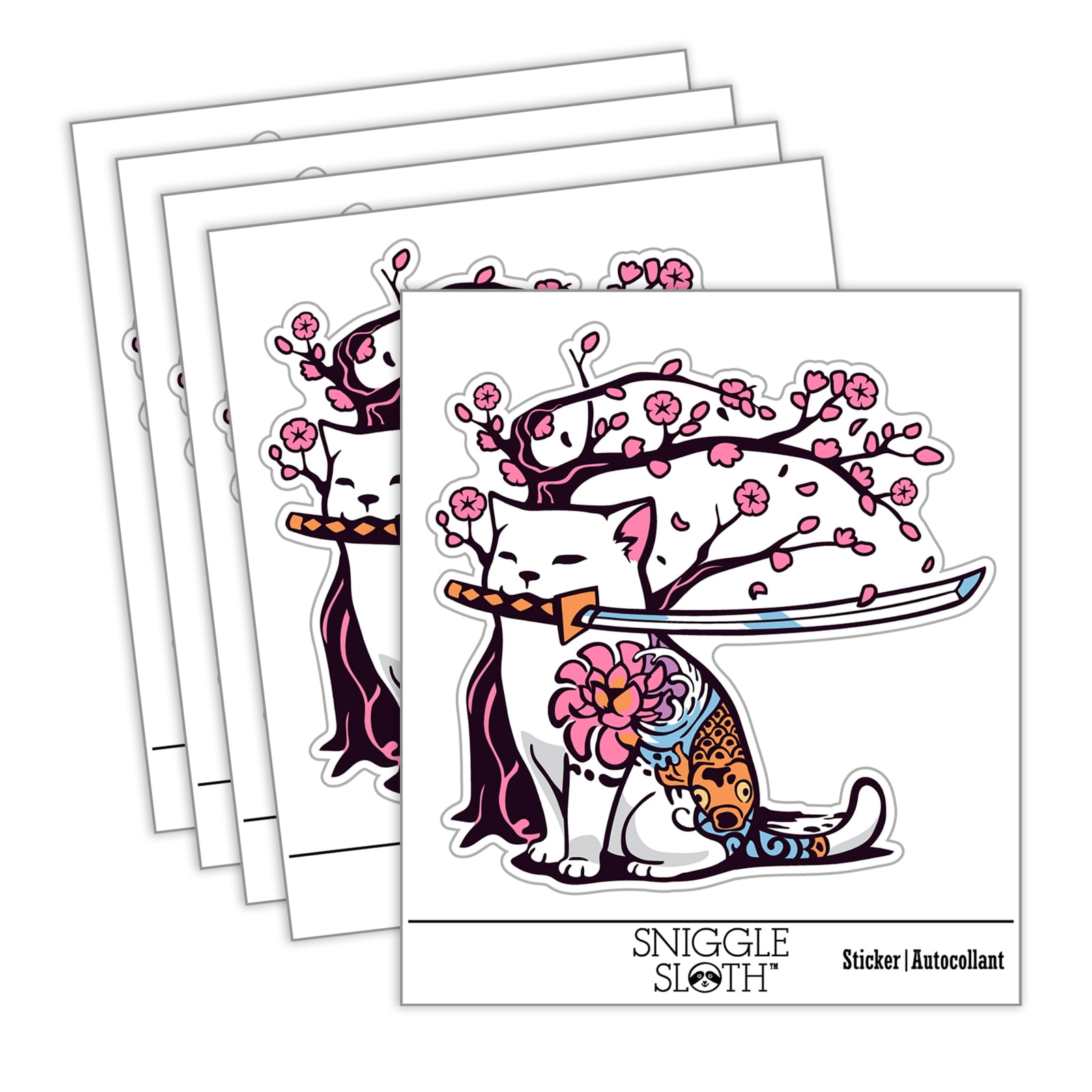 Samurai Cat Under Sakura Cherry Blossom Car Window Bumper Water Bottle ...