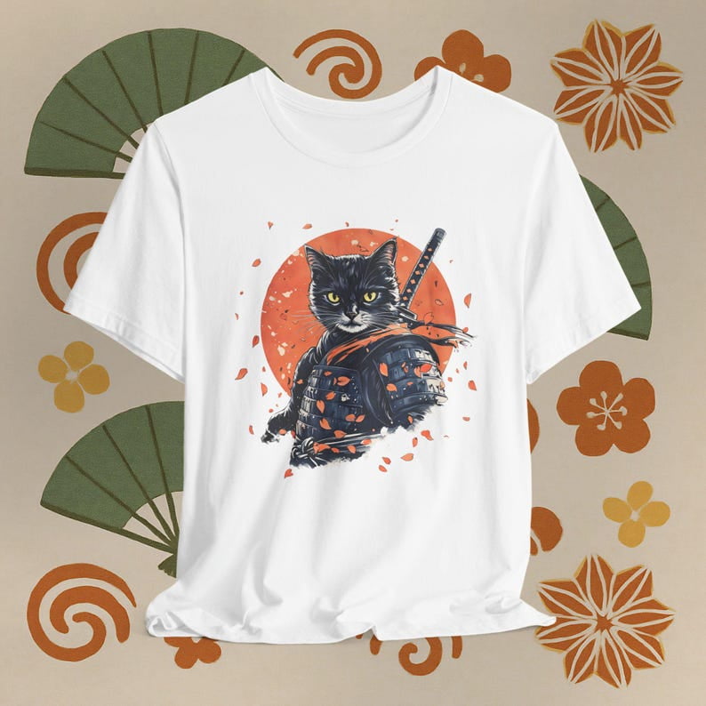 Samurai Cat Shirt – Fierce Warrior Kitty in Black Armor with Katana ...