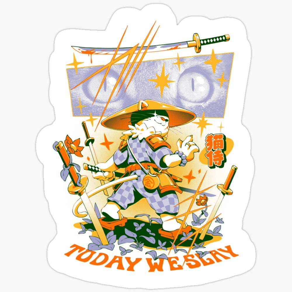 Samurai Cat Sticker Phone Decal Water Bottle Stickers Car Decals ...