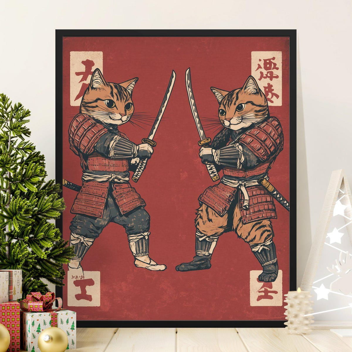 Samurai Cats Poster, Japanese Warrior Cat Wall Art, Cute Cat Decor ...