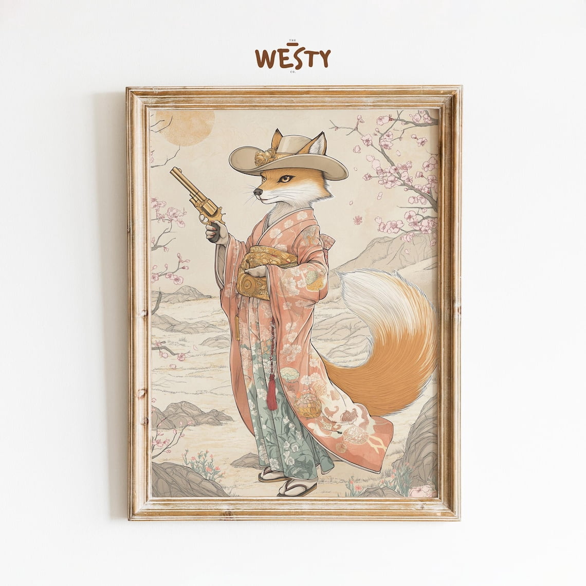Samurai Cowboy Fox Poster Art Print Elegant Fantasy Western Poster ...
