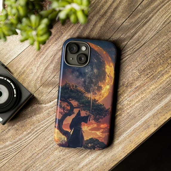 Samurai Crescent Moon Bonsai Phone Case for iPhone 11 12 13 14 15 16 17 ...