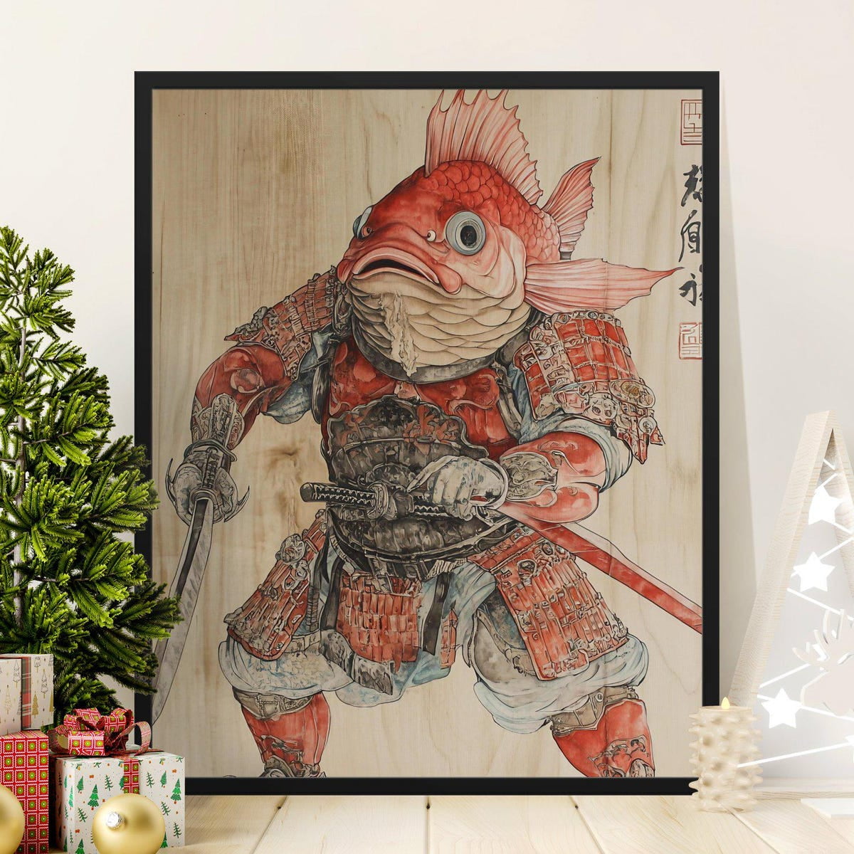 Samurai Fish Warrior Poster, Unique Art Print, Japanese Style Wall ...