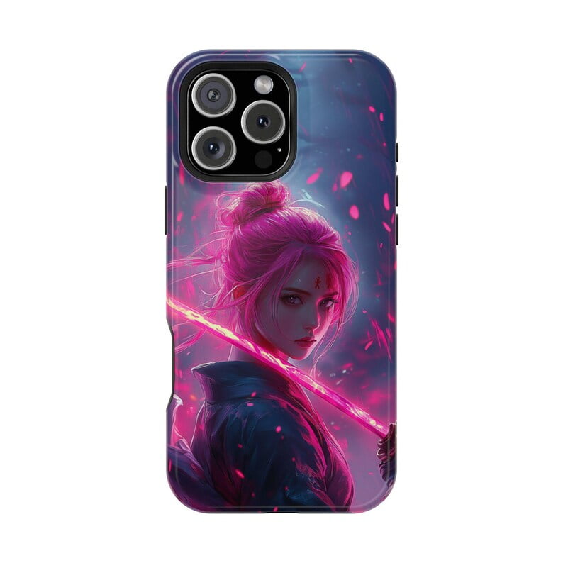 Samurai Girl Pink Glowing Katana Ninja Anime Art Phone Case with iPhone ...