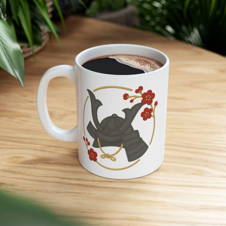 Samurai Helmet Art Mug, j1apanese EmbroidertY1Le, Gold Accent - Walmart.com