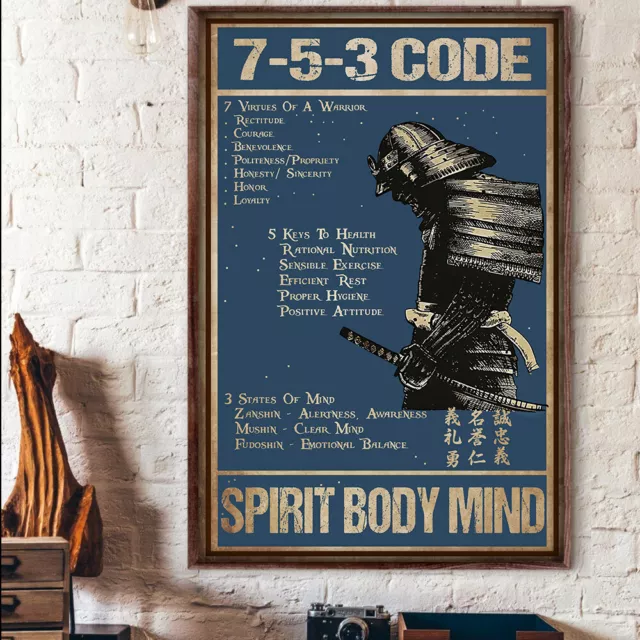 Samurai Japan 7 Virtues Of A Warrior 7 5 3 Code Spirit Body Mind Poster ...