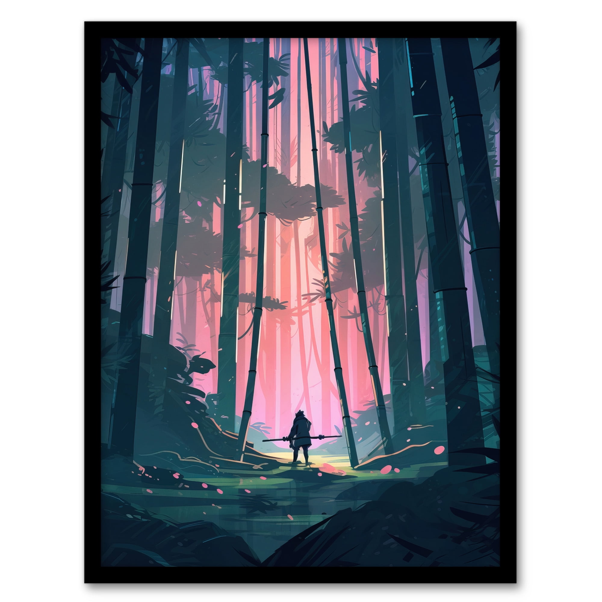 Samurai Master in Bamboo Forest at Dawn Concept Painting Pastel Colour ...