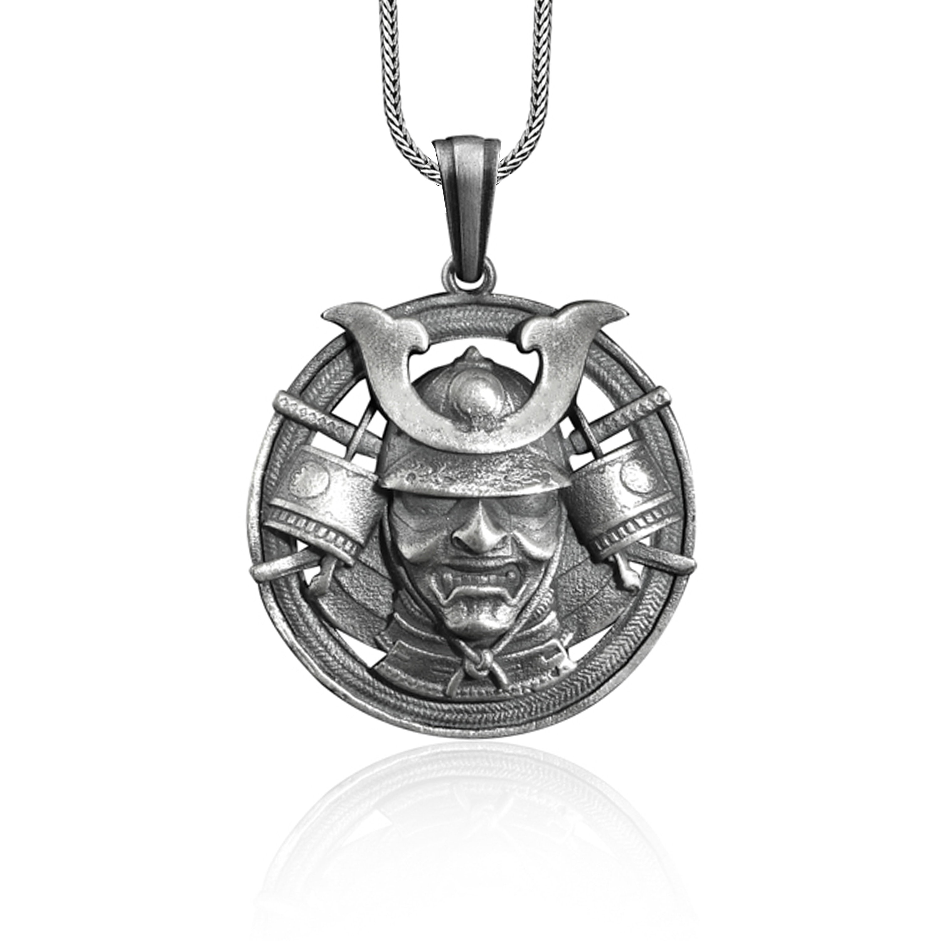 Samurai Men Pendant in Sterling Silver, Japanese Warrior Mens Necklace ...
